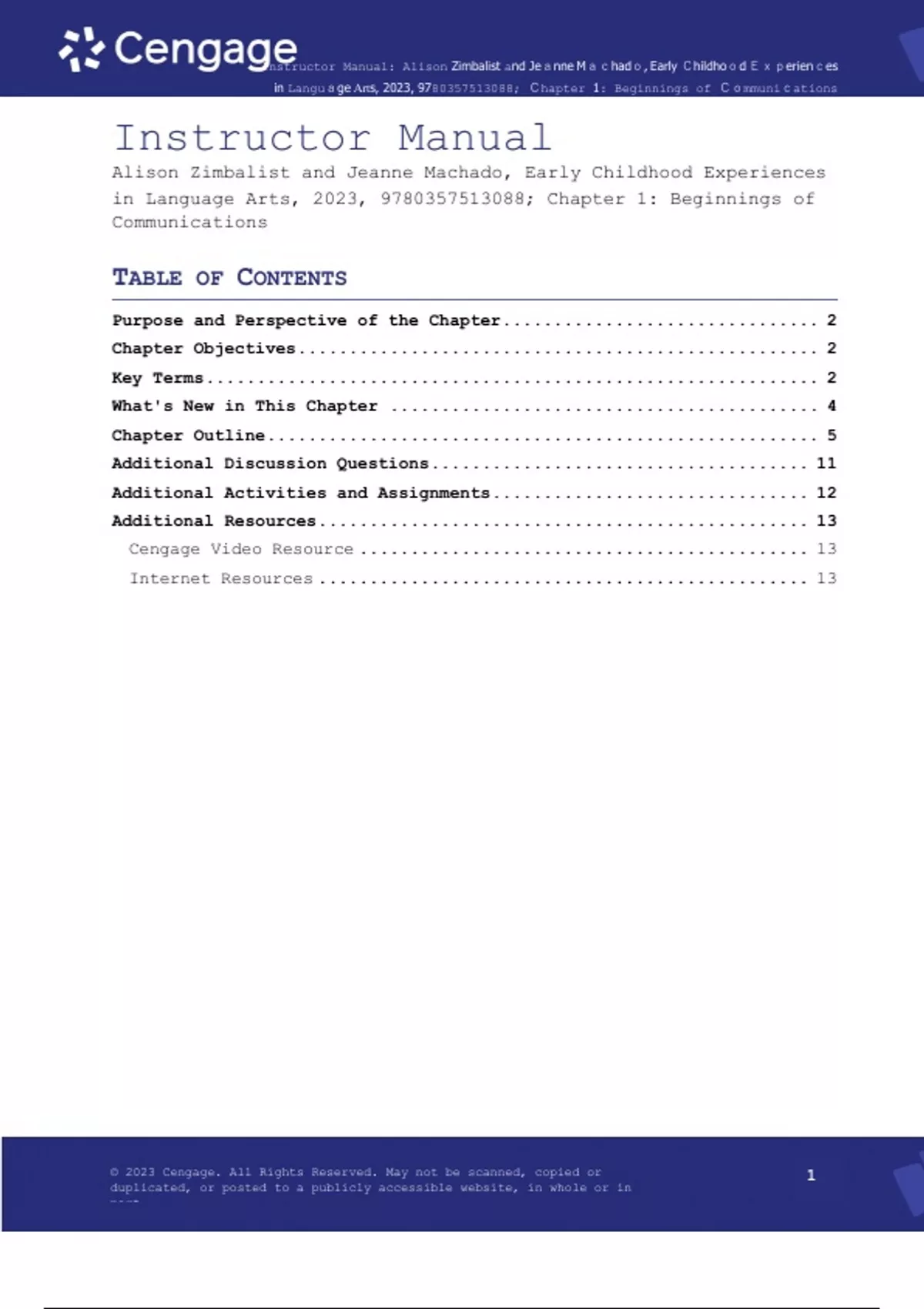 Solutions Manual, Answers: Early Childhood Experiences in Language Arts ...