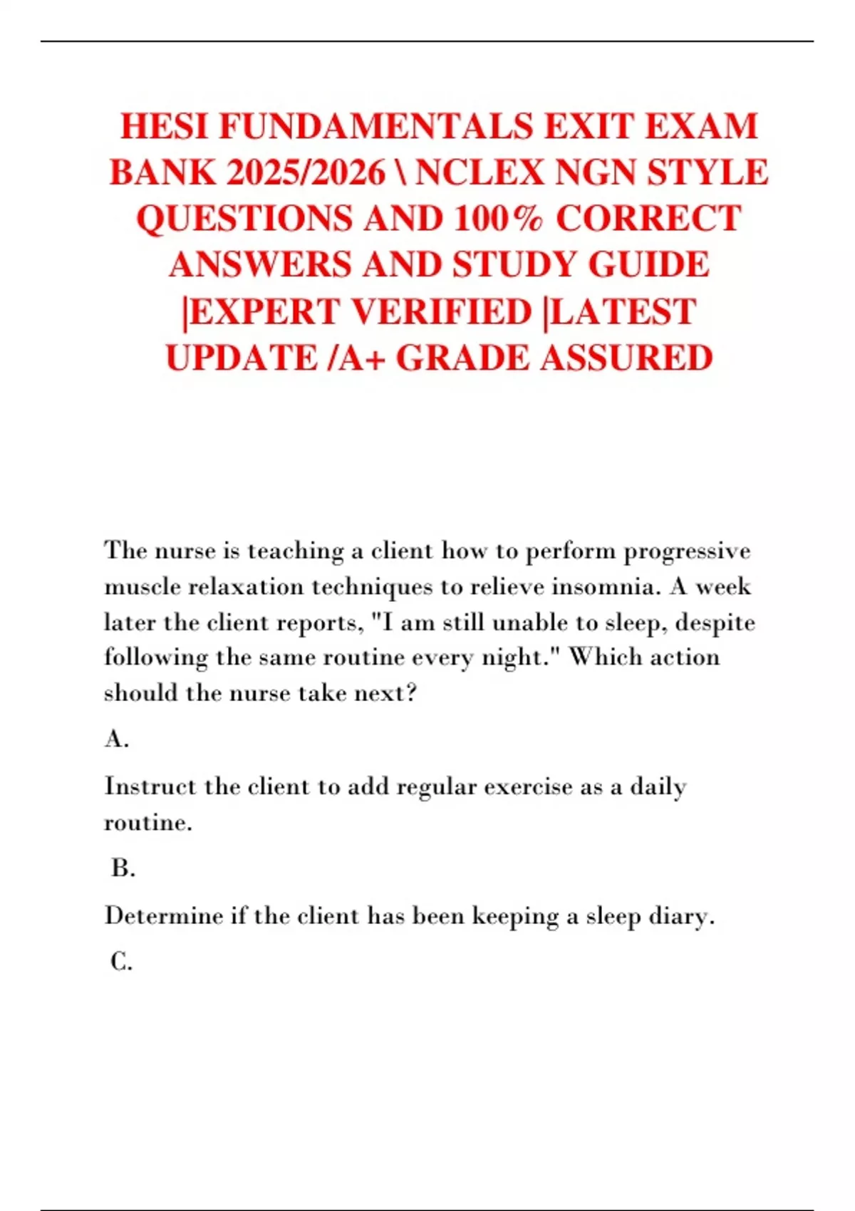 HESI FUNDAMENTALS EXIT EXAM BANK 2025/2026 NCLEX NGN STYLE QUESTIONS ...