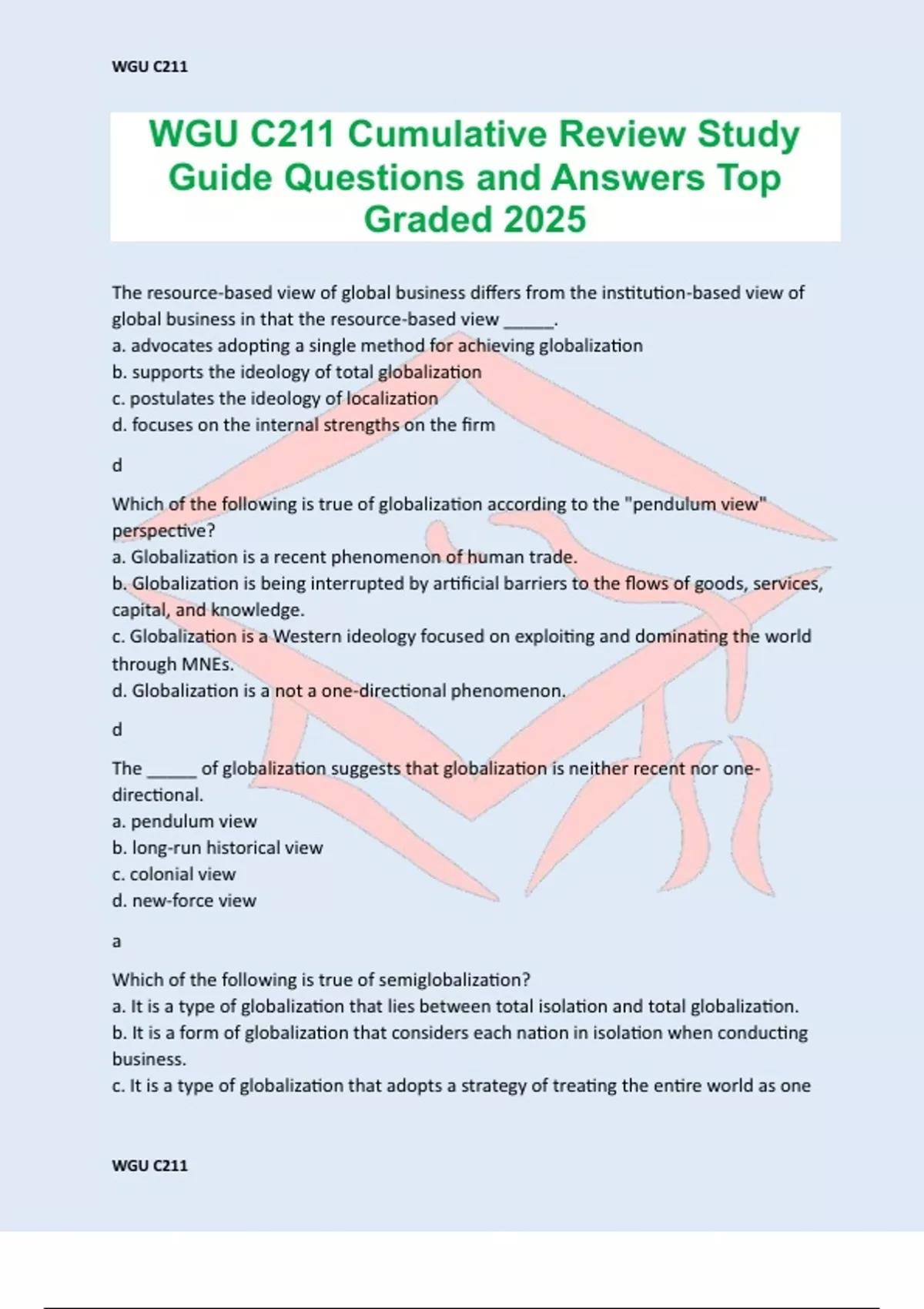 WGU C211 Cumulative Review Study Guide Questions and Answers Top Graded ...