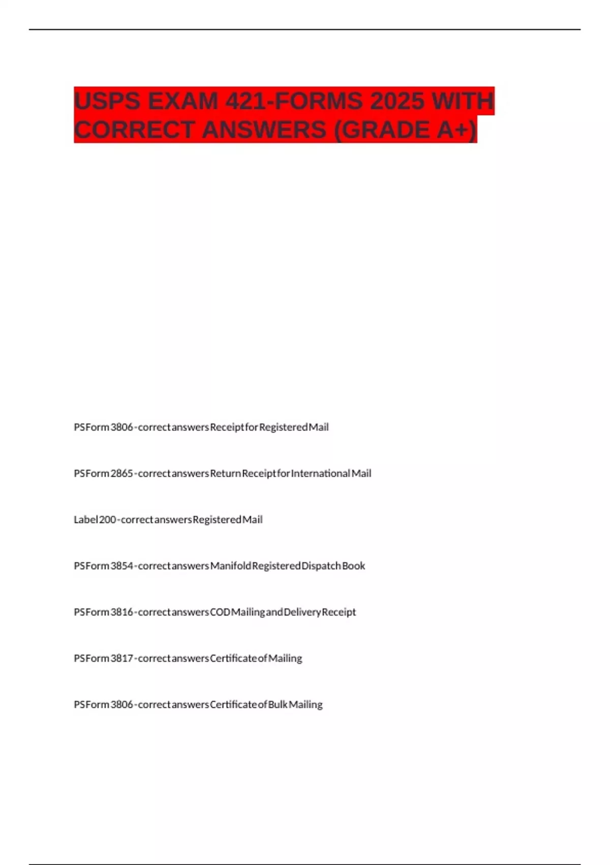 USPS EXAM 421-FORMS 2025 WITH CORRECT ANSWERS (GRADE A+). - USPS Window ...