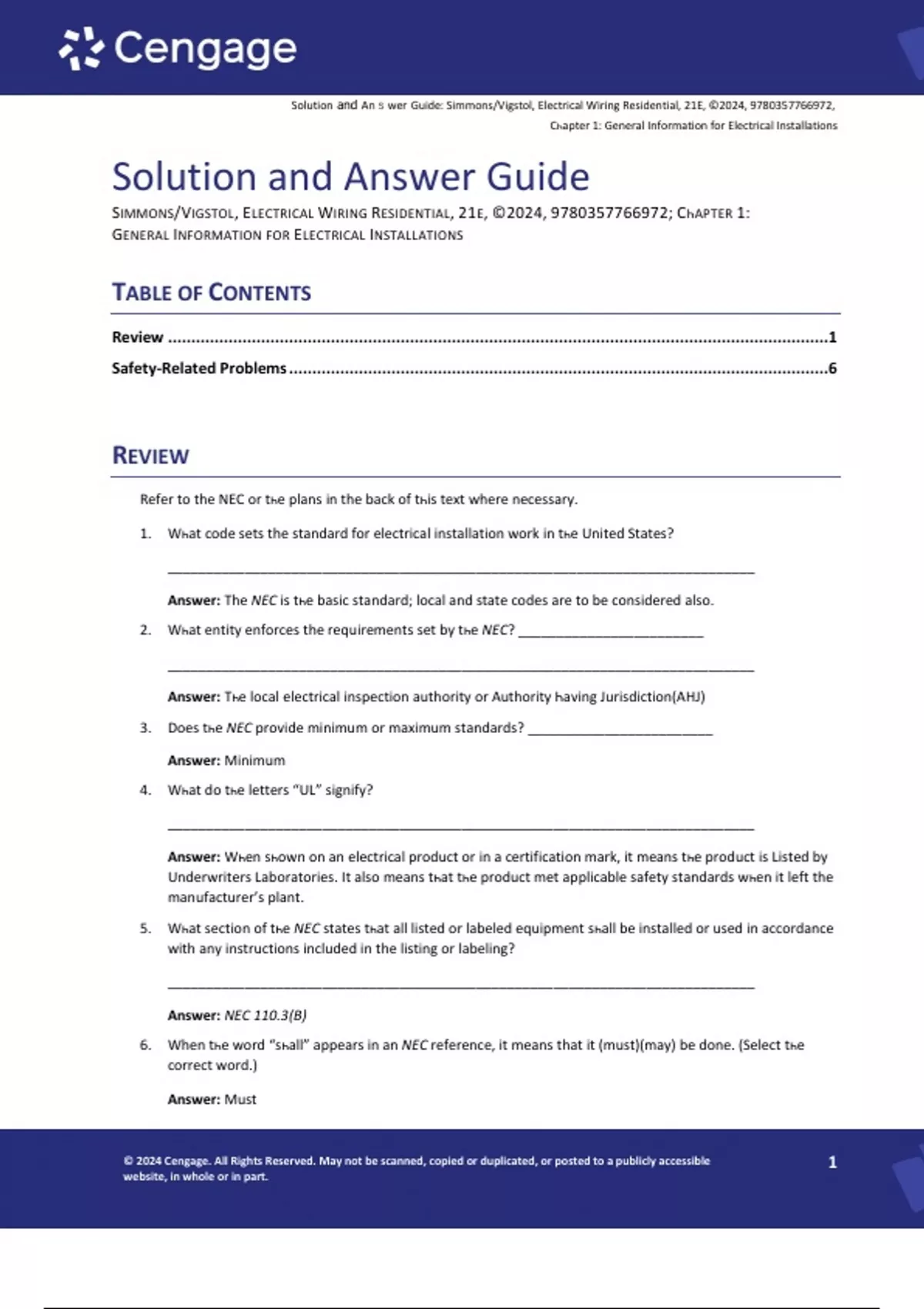 Solutions manual, answers: Electrical Wiring Residential,Mullin, - 21e ...