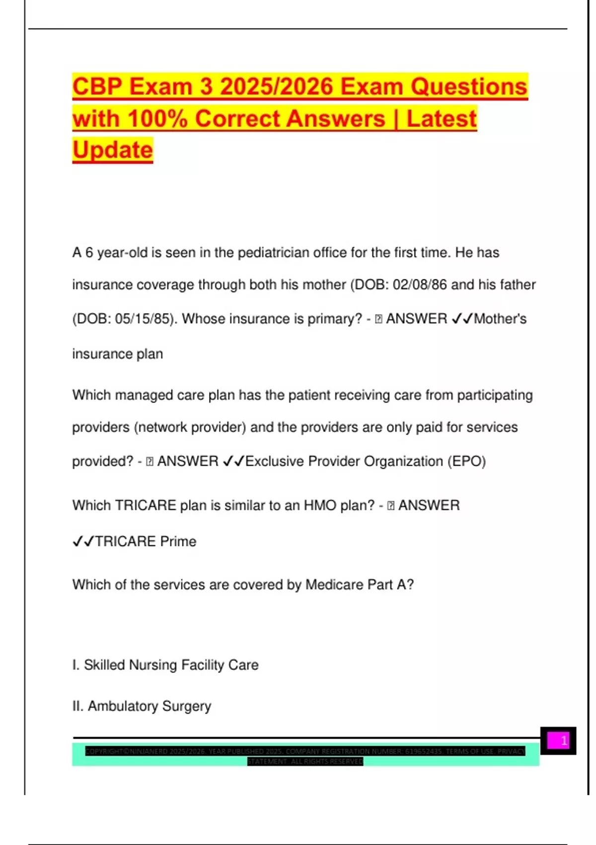 CBP Exam 3 2025/2026 Exam Questions with 100% Correct Answers | Latest ...