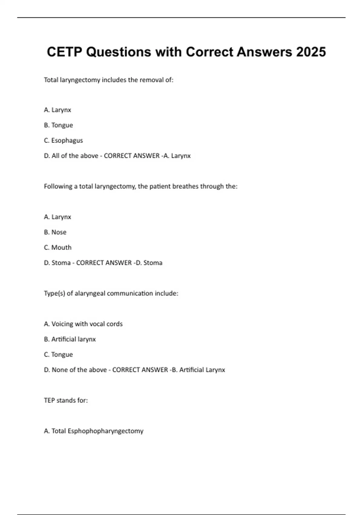 CETP Exam Questions with 100% Correct Answers | Latest Version (2025 ...