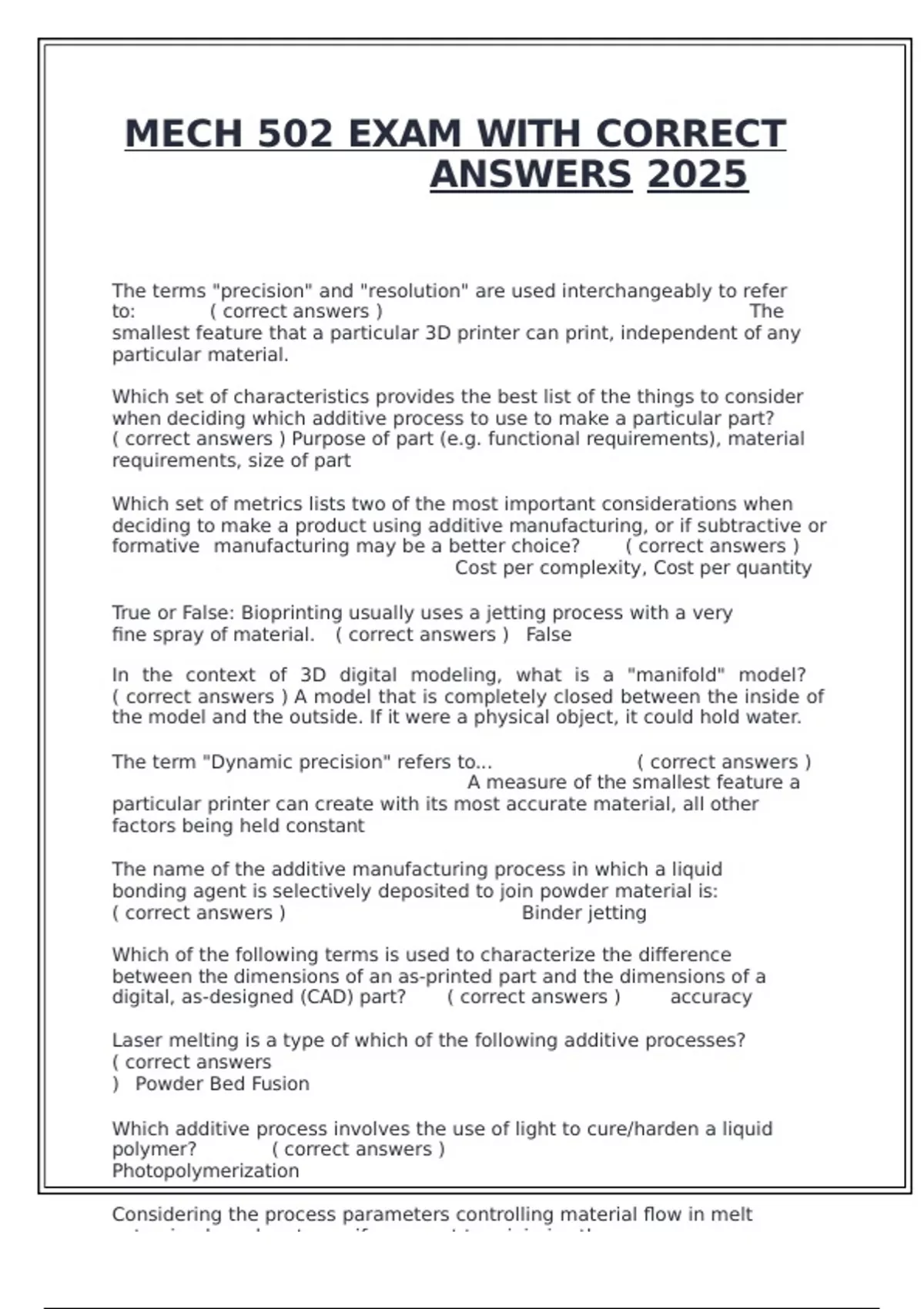 MECH 502 EXAM WITH CORRECT ANSWERS 2025 - MECH 502 EX - Stuvia US