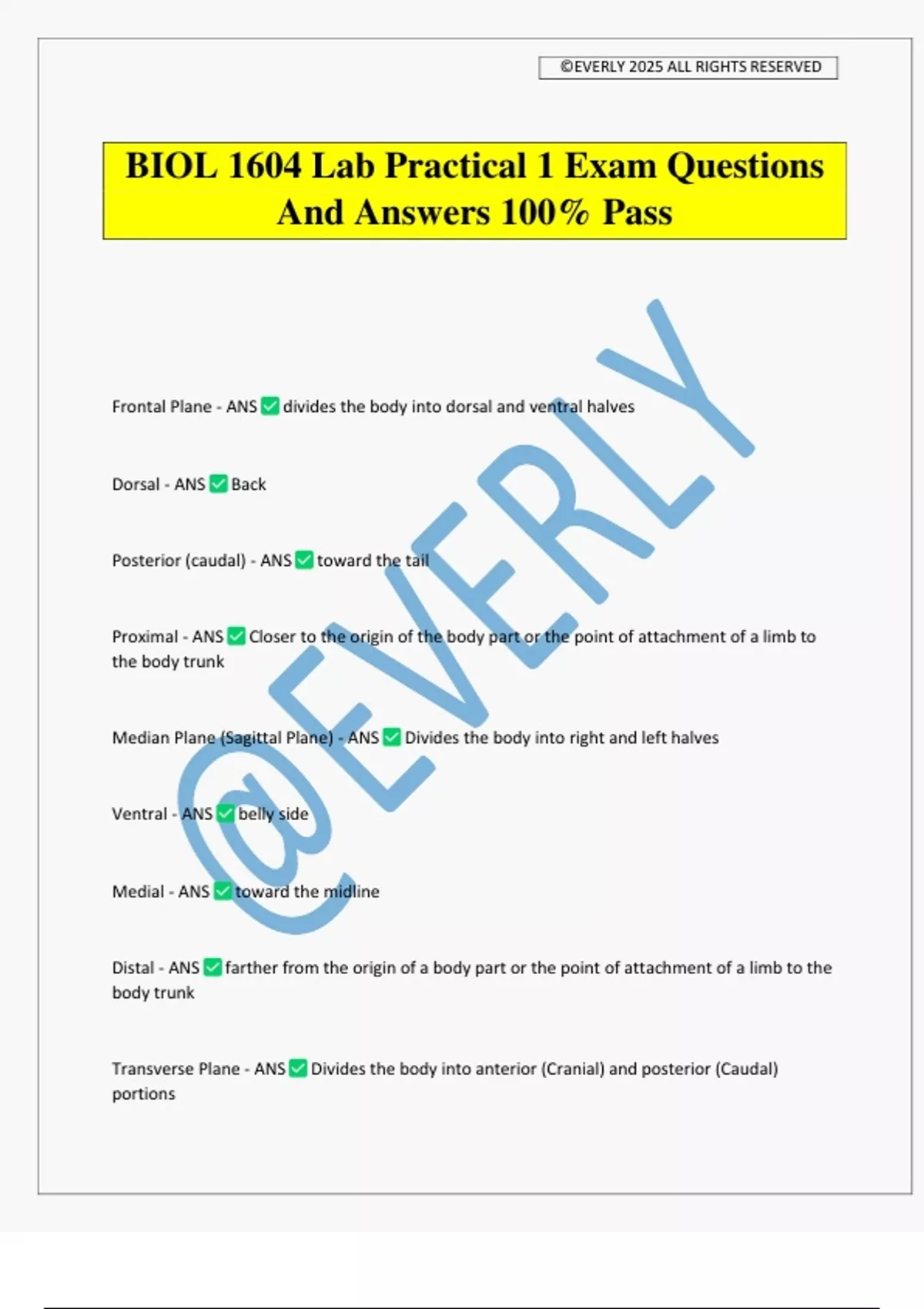 BIOL 1604 Lab Practical 1 Exam Questions And Answers 100% Pass - BIOL 1604 - Stuvia US