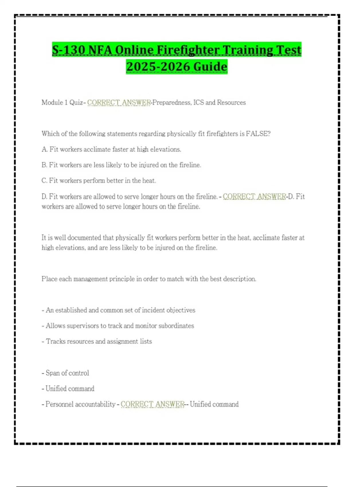 S-130 NFA Online Firefighter Training Test Guide - S130 Wildland ...