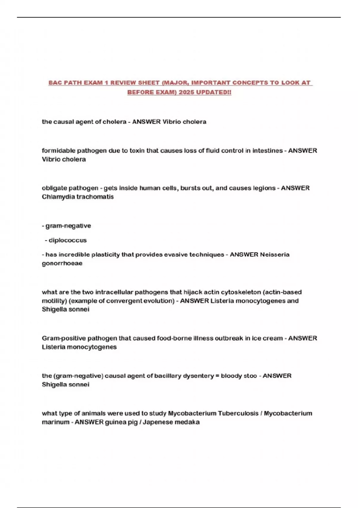 BAC PATH EXAM 1 REVIEW SHEET (MAJOR, IMPORTANT CONCEPTS TO LOOK AT ...