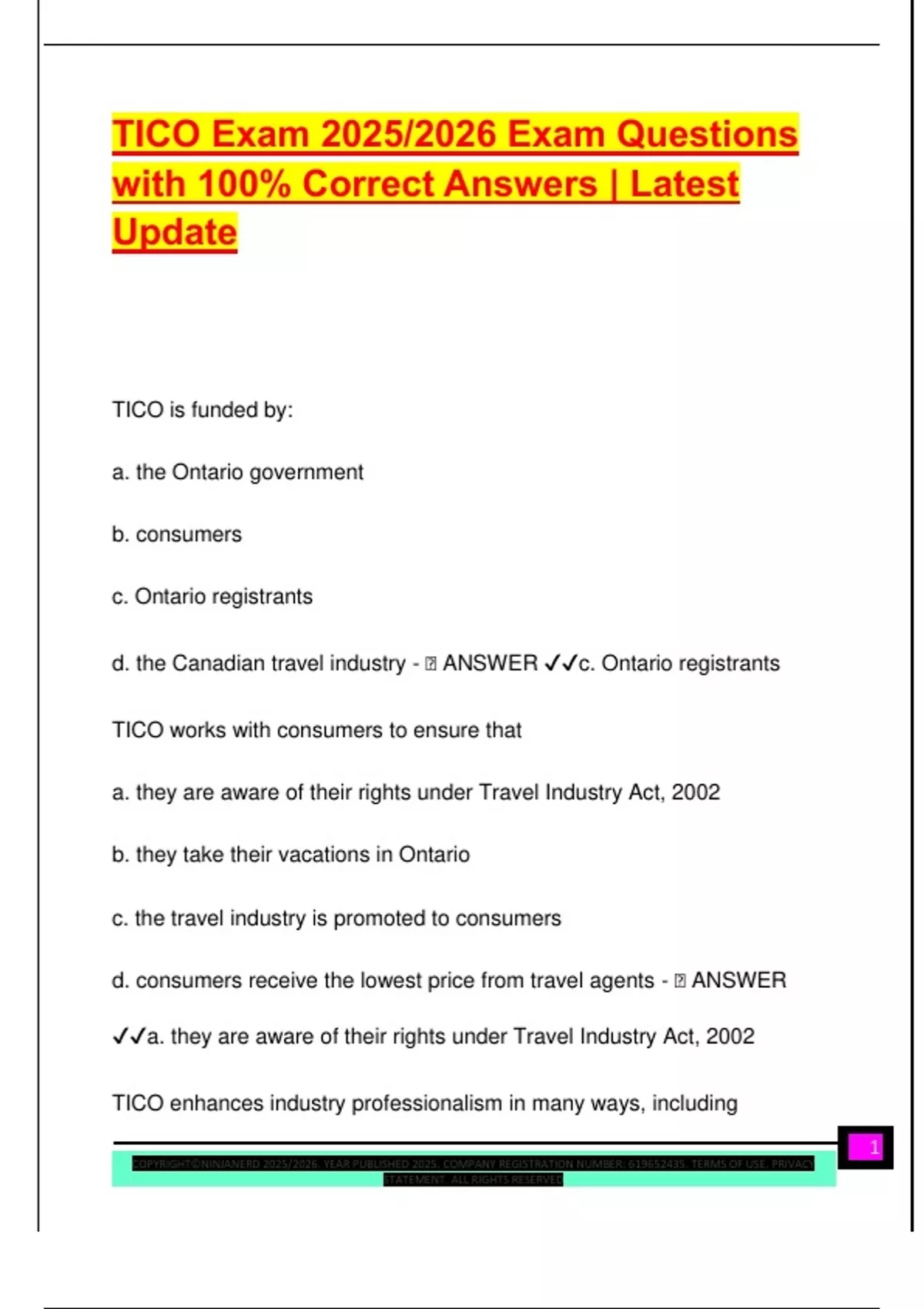 TICO Exam 2025/2026 Exam Questions with 100% Correct Answers | Latest ...