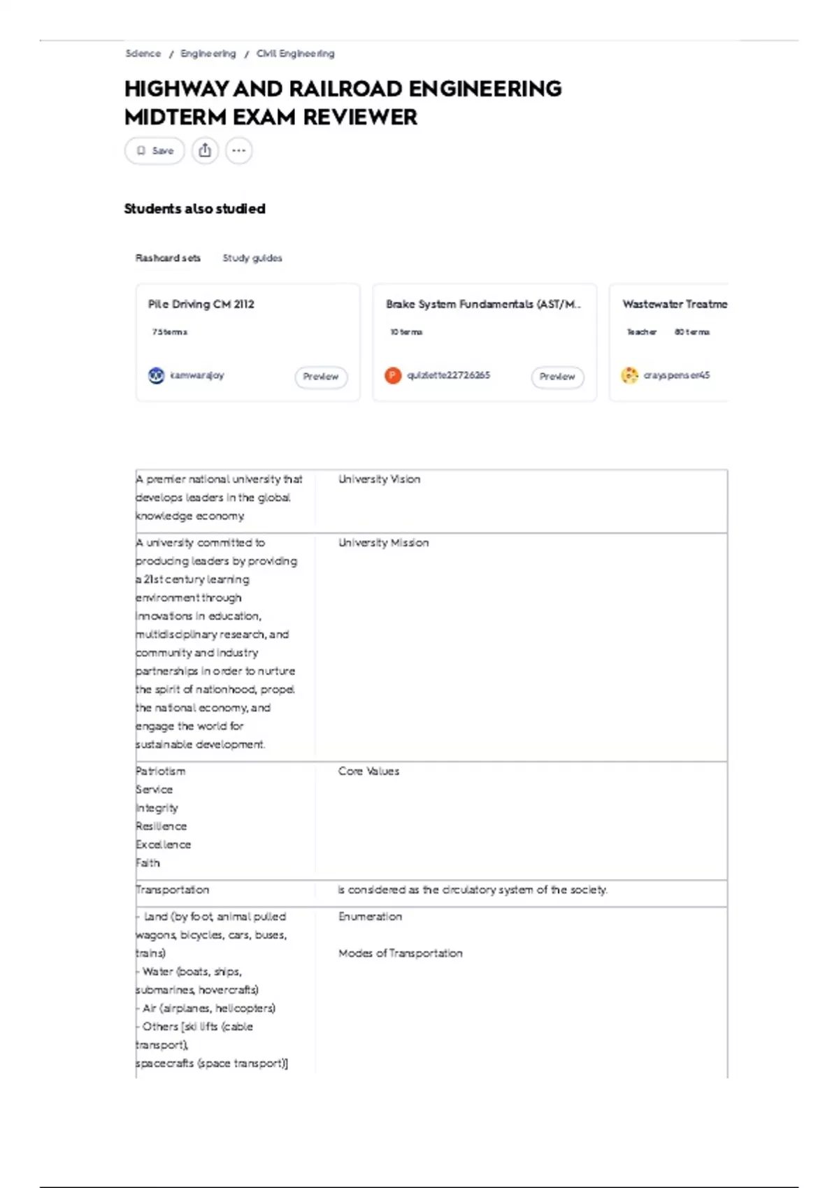 HIGHWAY AND RAILROAD ENGINEERING MIDTERM EXAM REVIEWER COMPLETE REAL ...