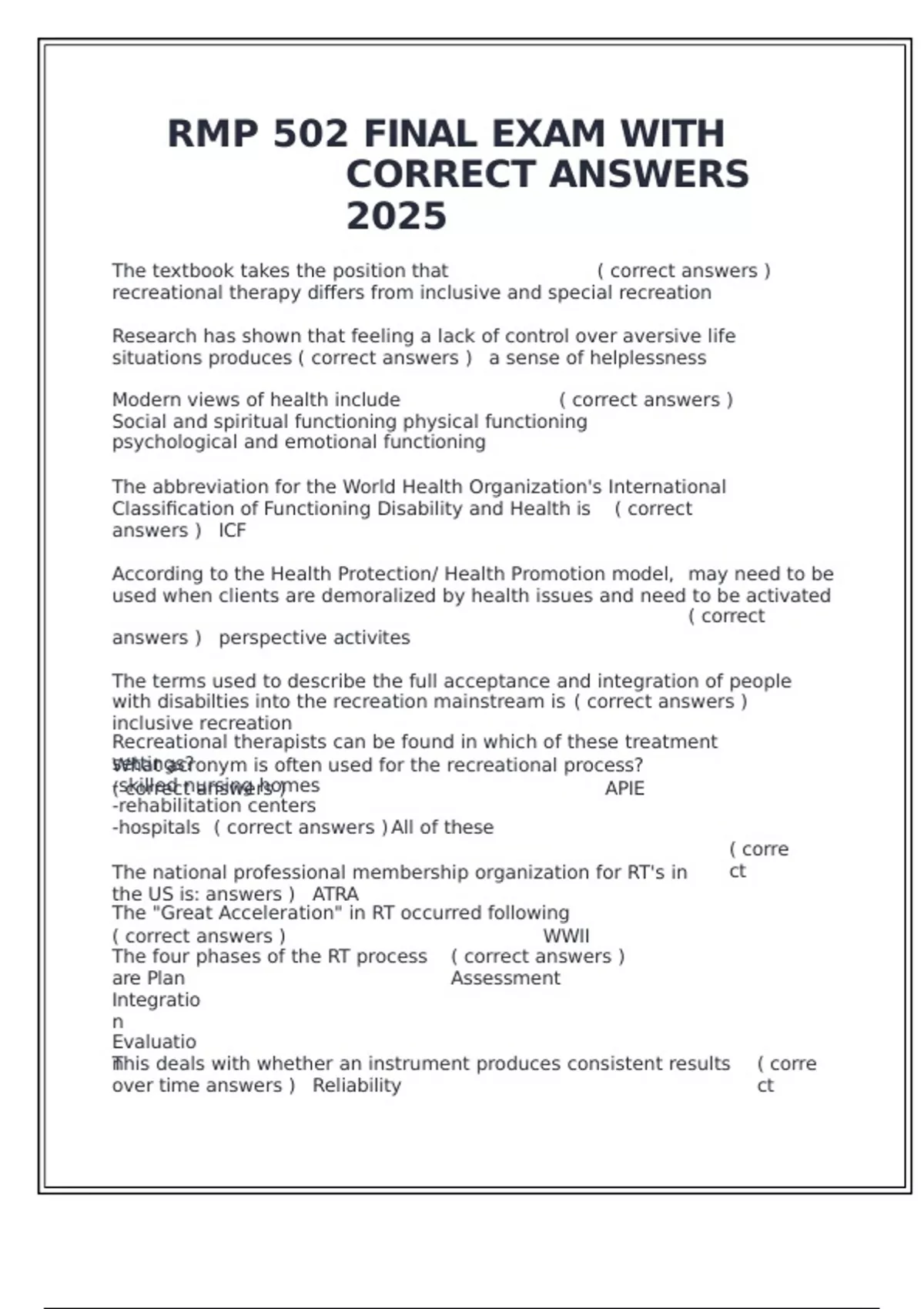 RMP 502 FINAL EXAM WITH CORRECT ANSWERS 2025 - RMP 502 FINA - Stuvia US