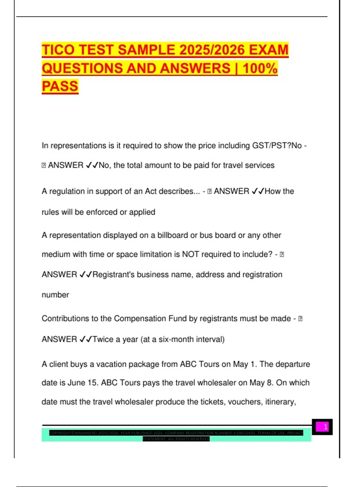 TICO TEST SAMPLE 2025/2026 EXAM QUESTIONS AND ANSWERS | 100% PASS ...