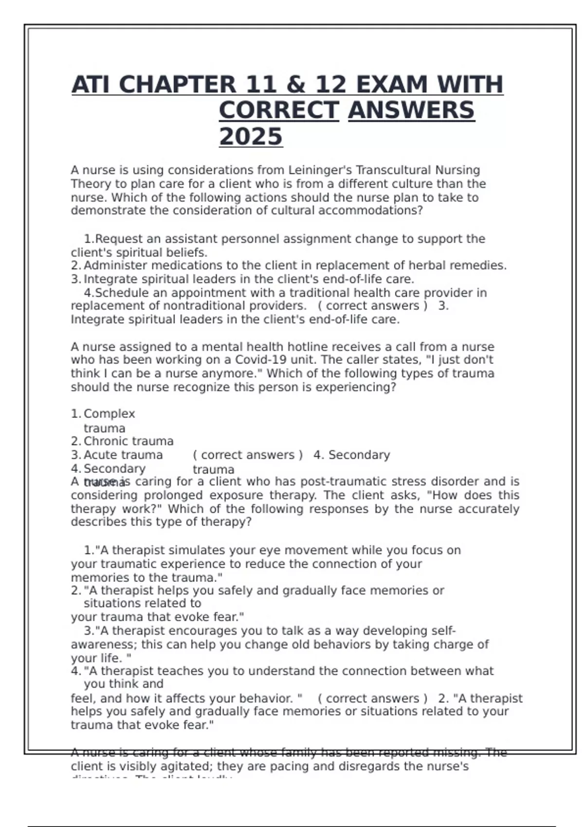 ATI CHAPTER 11 & 12 EXAM WITH CORRECT ANSWERS 2025 - ATI CHAPTER 11 & 12 EXA - Stuvia US