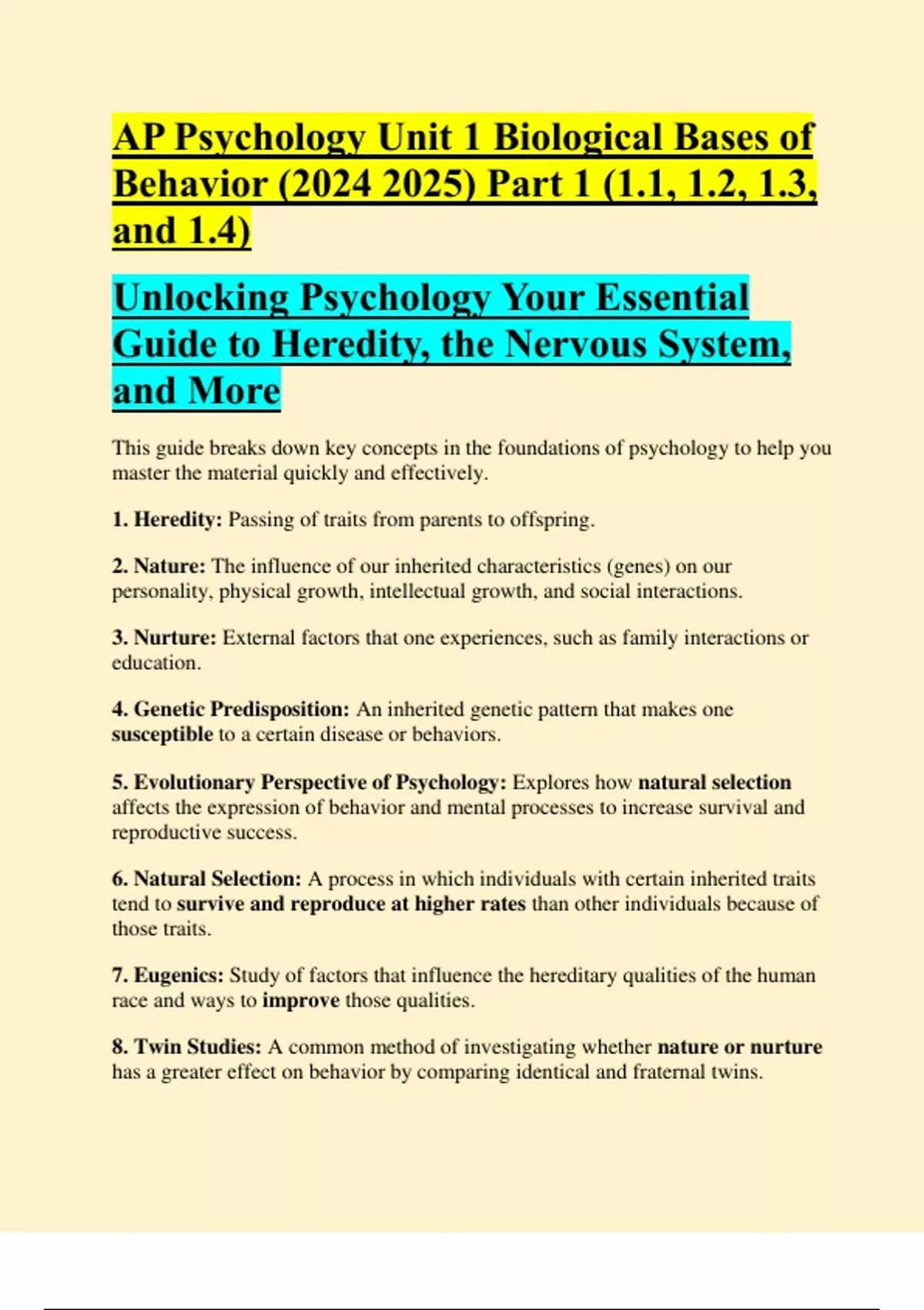 AP Psychology – Unit 1: Biological Bases of Behavior (2024–2025) – Full ...