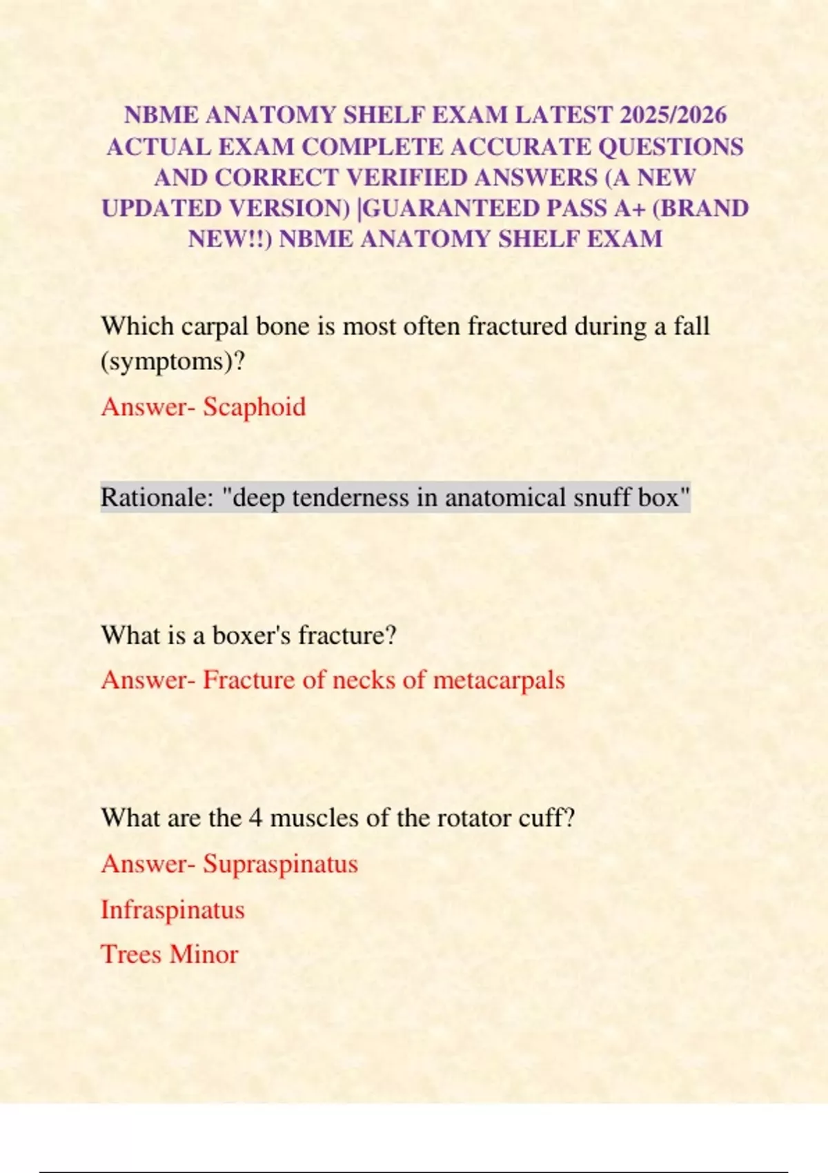 NBME ANATOMY SHELF EXAM LATEST 2025/2026 ACTUAL EXAM COMPLETE ACCURATE ...