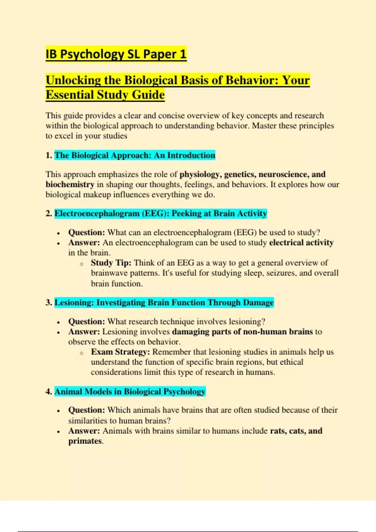 IB Psychology SL Paper 1 – Complete Study Guide on Biological ...