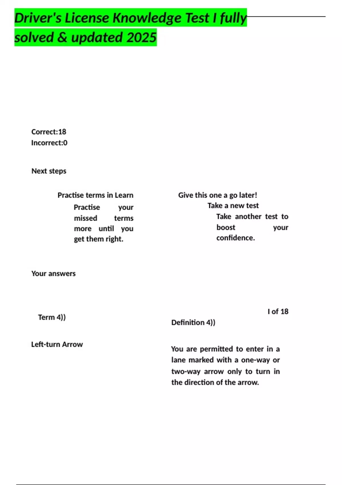 Driver-s License Know ledge Test I fully solved & updated 2025. - Facts ...