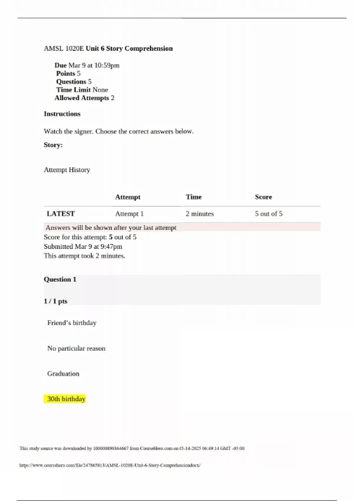 AMSL 1020 – University Georgia | 2025 update | Unit 6 Story ...