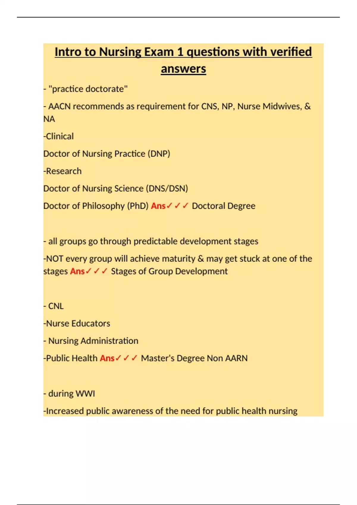 Intro to Nursing – Exam 1 Comprehensive Q&A Guide with Verified Answers ...