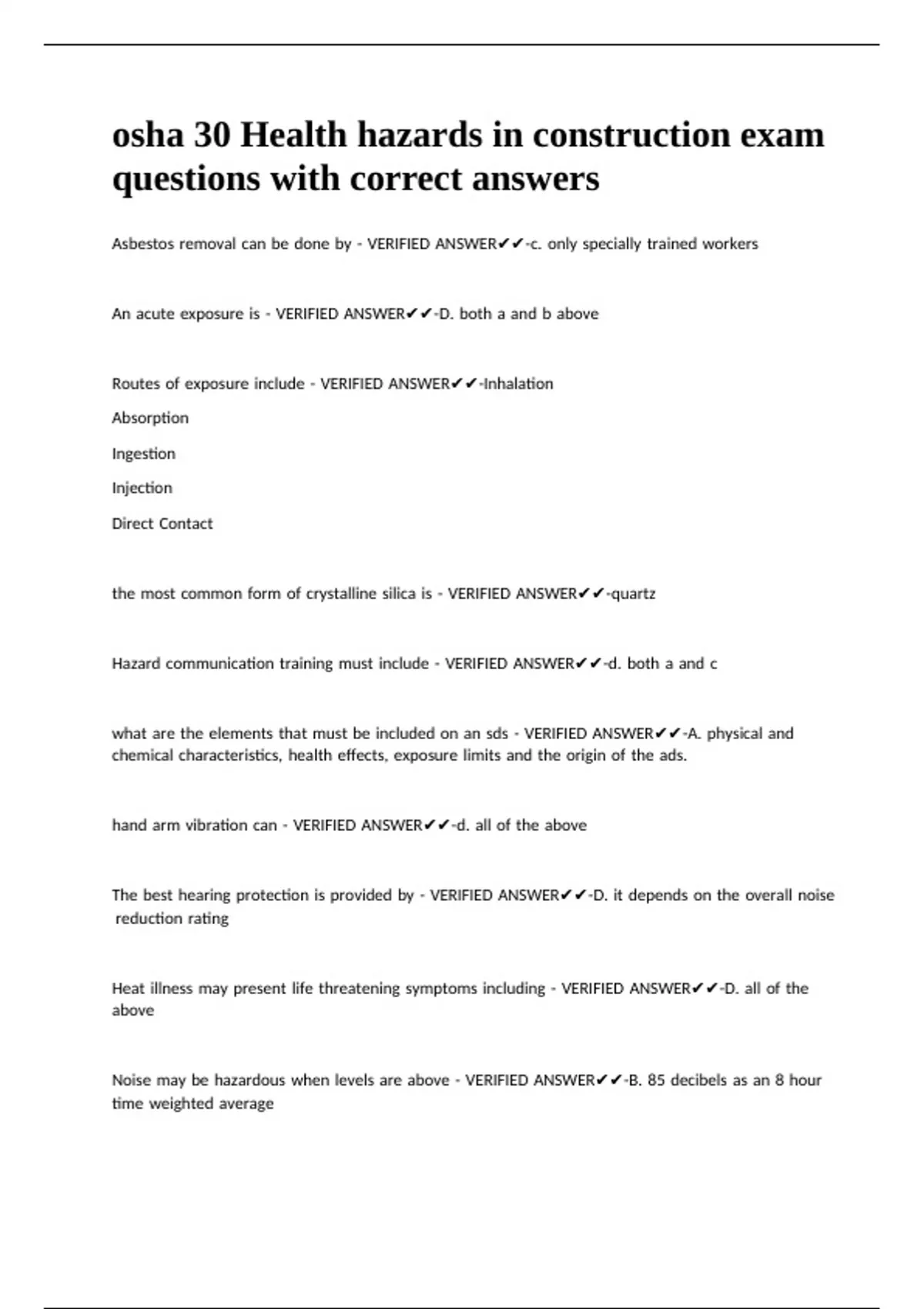 osha 30 Health hazards in construction exam questions with correct ...