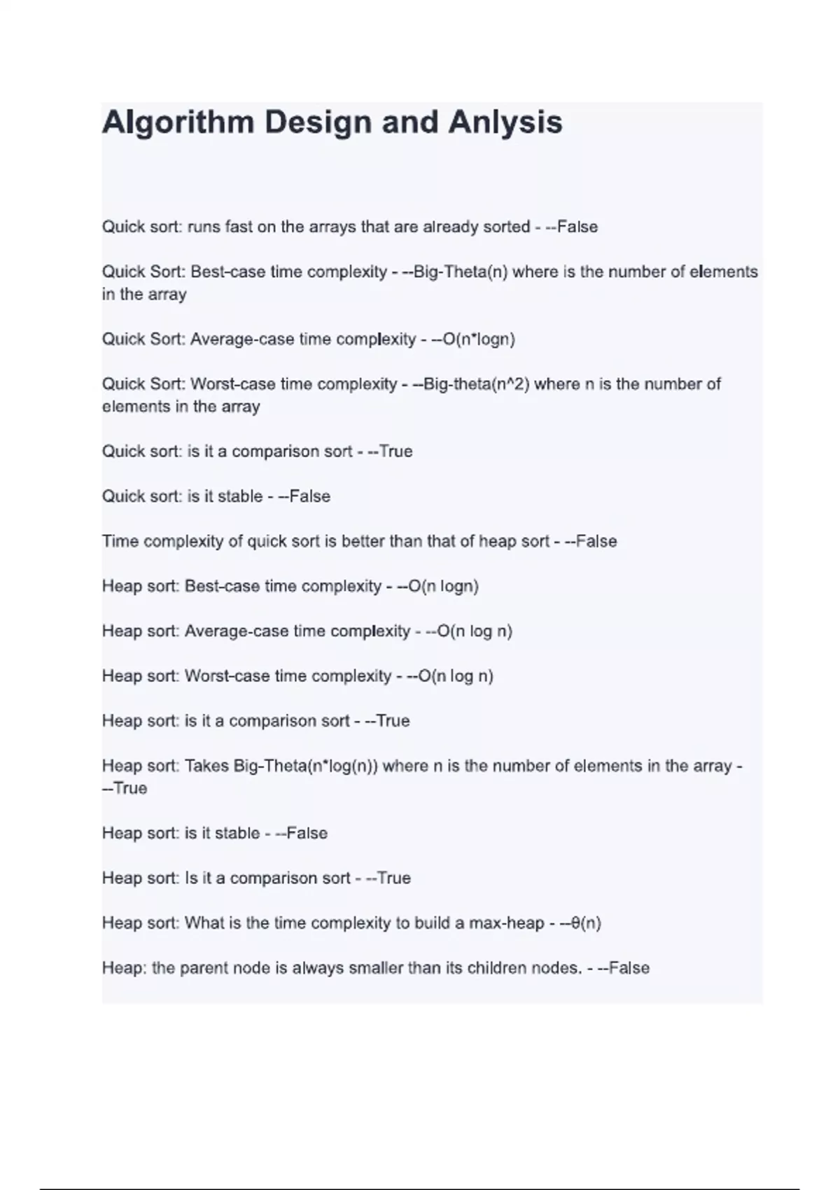 Algorithm Design and Anlysis questions and answers - Algorithms - Stuvia US