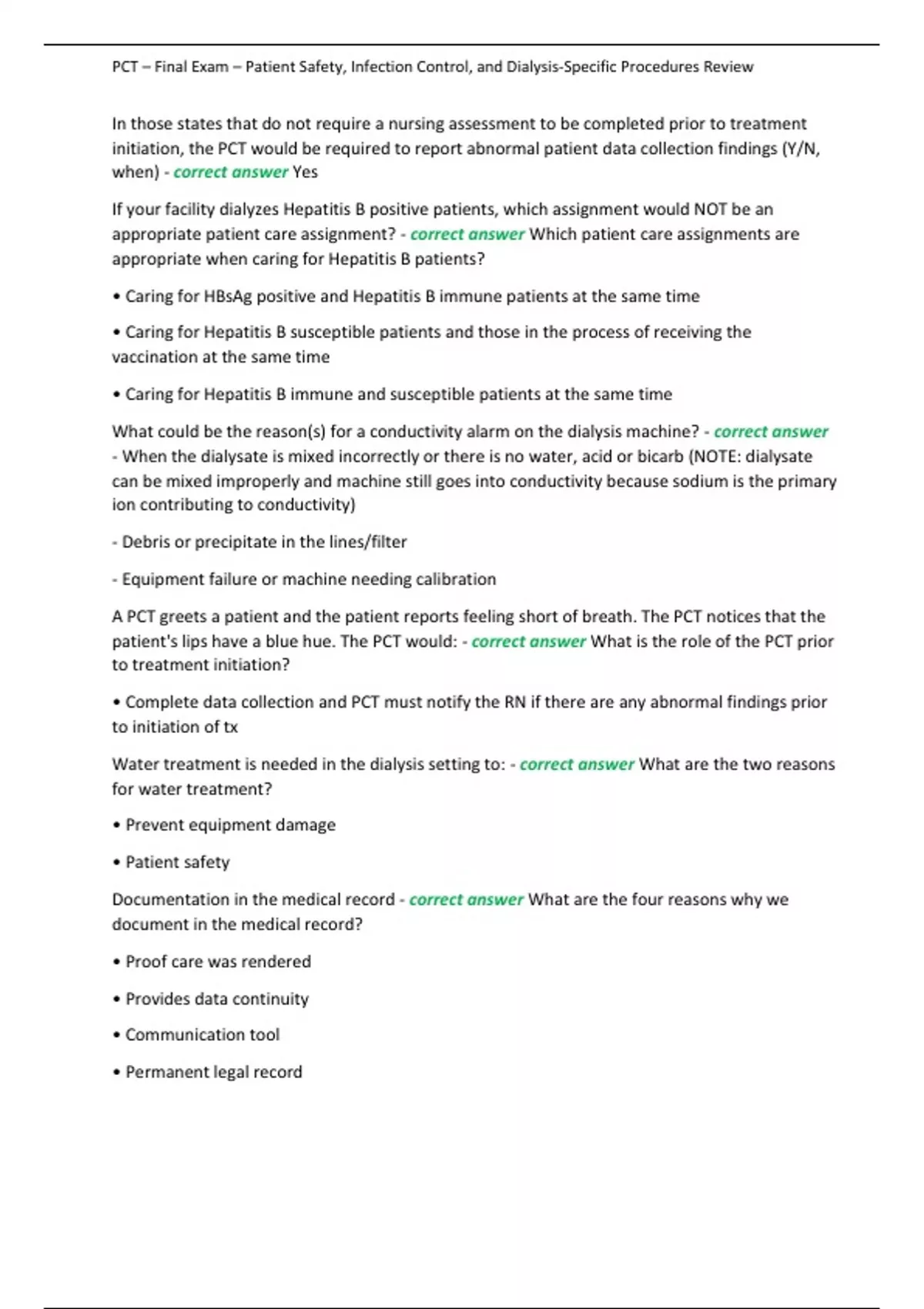 PCT – Final Exam – Patient Safety, Infection Control, and Dialysis ...