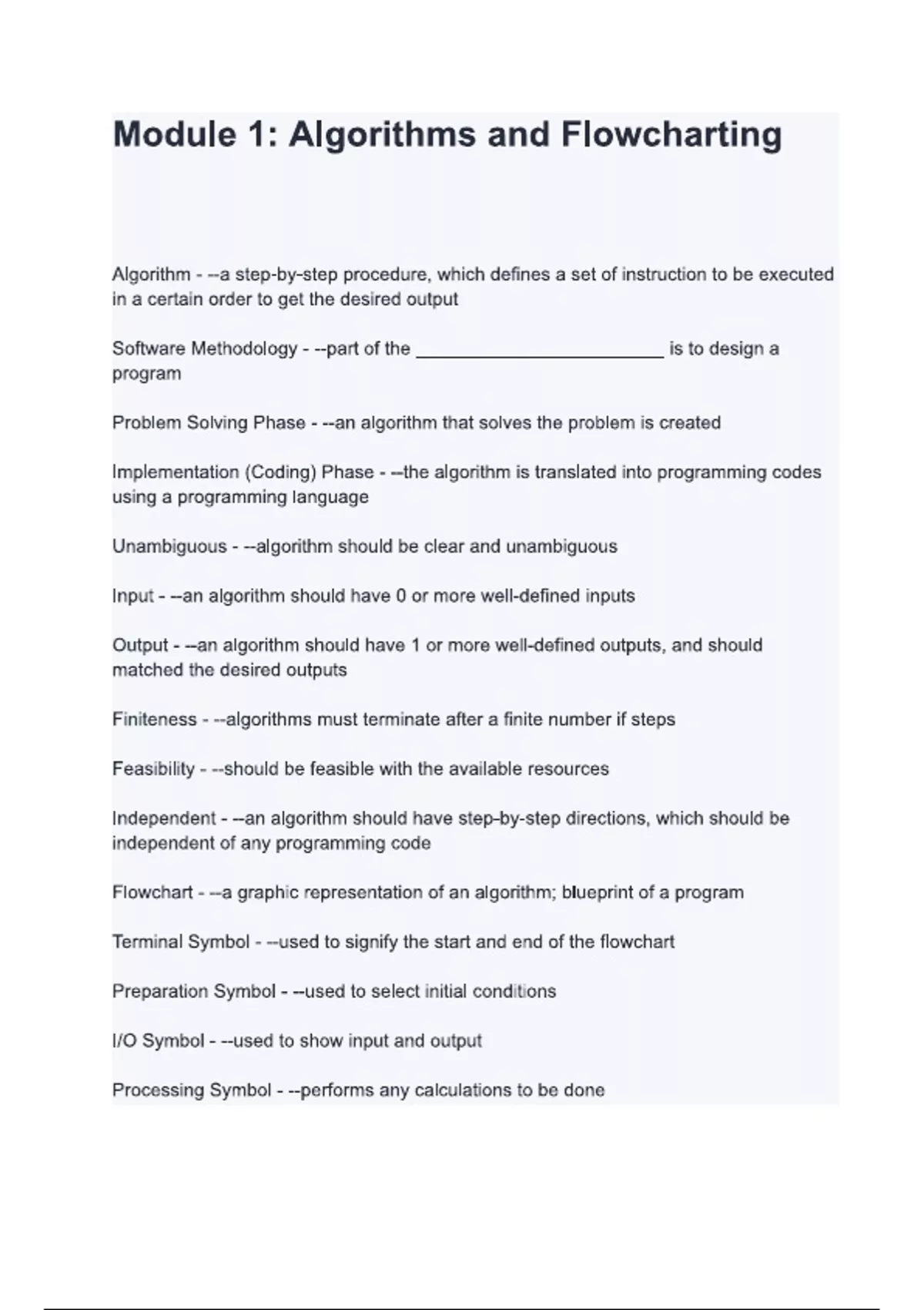 Module 1 Algorithms and Flowcharting questions and answers - Algorithms - Stuvia US