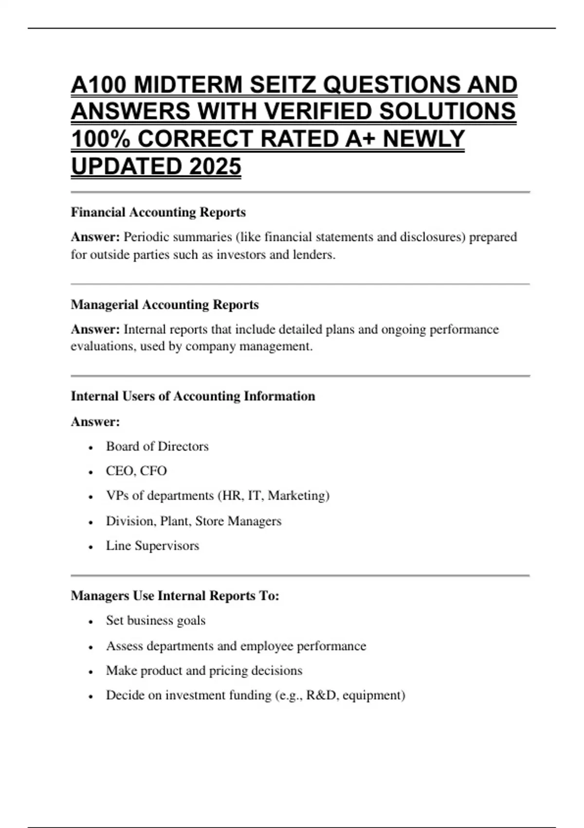 A100 MIDTERM SEITZ QUESTIONS AND ANSWERS WITH VERIFIED SOLUTIONS 100% ...