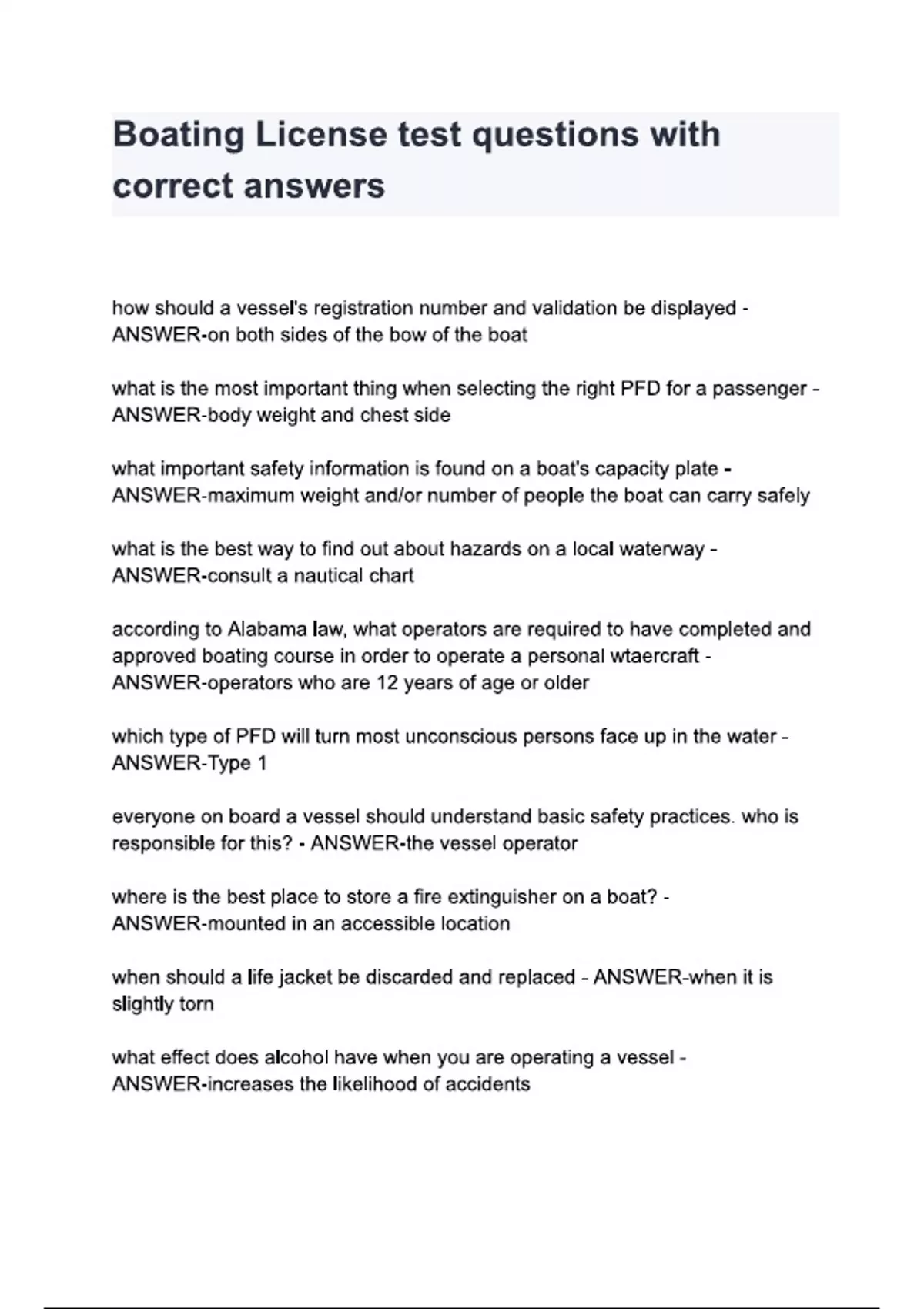 Boating License test questions with correct answers - Boating - Stuvia US