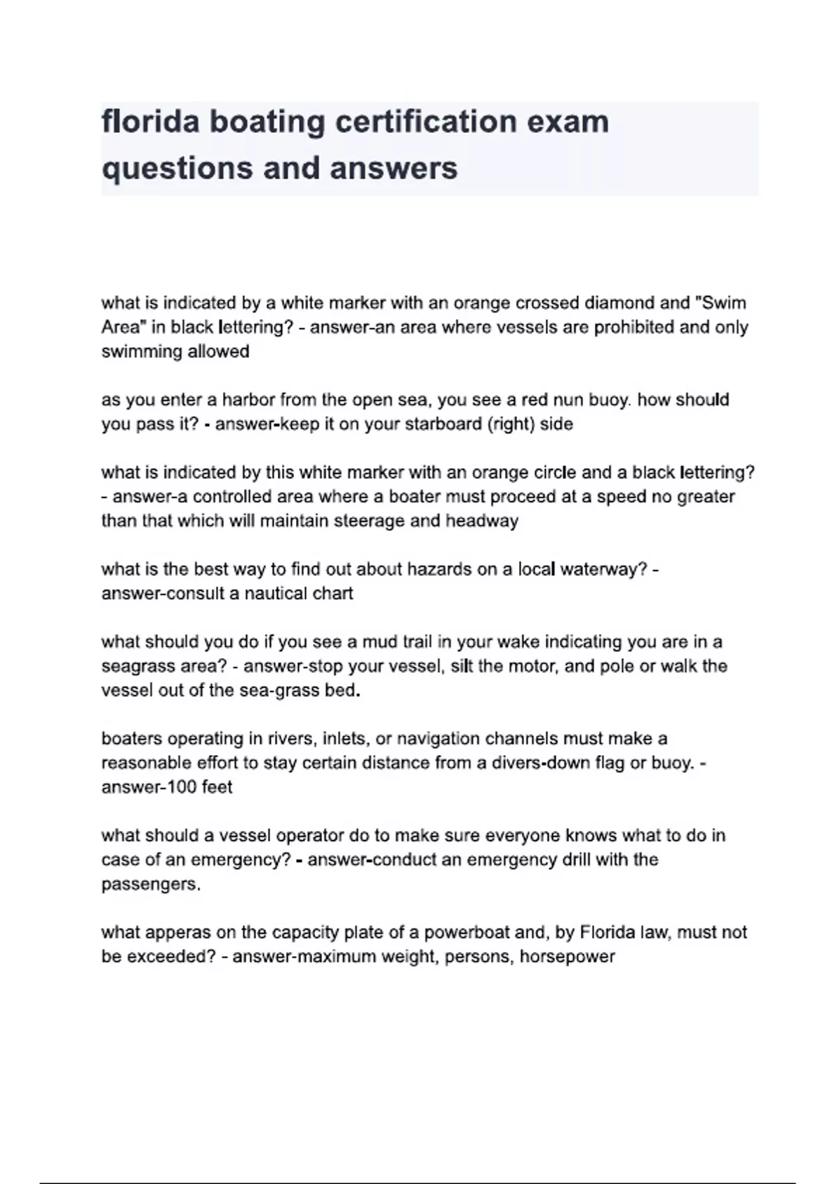 florida boating certification exam questions and answers - Boating ...