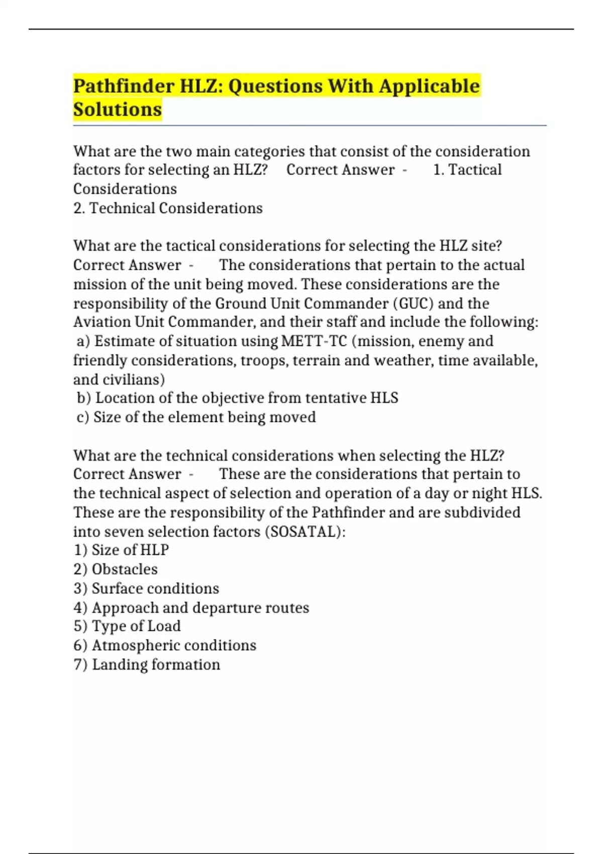 Pathfinder HLZ: Questions With Applicable Solutions - Pathfinder HLZ ...