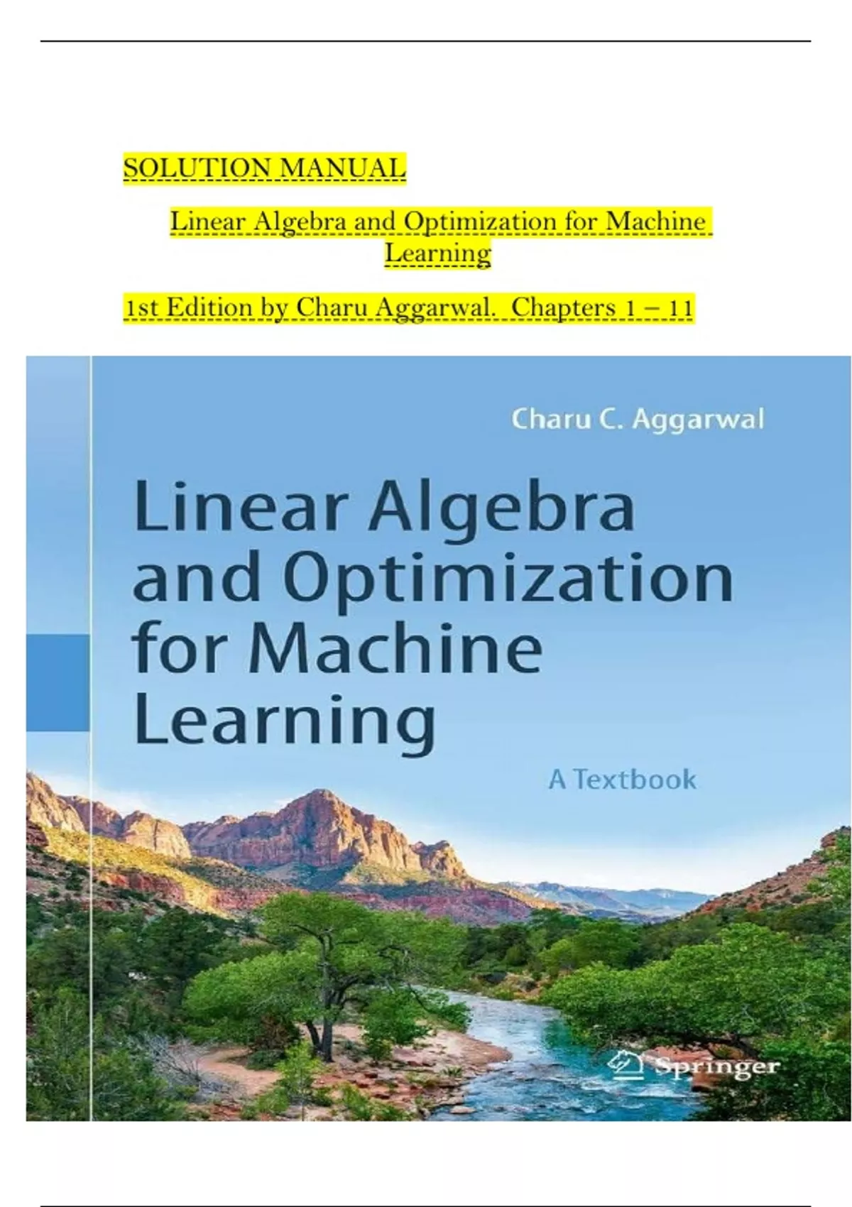 Solution Manual for Linear Algebra and Optimization for Machine ...