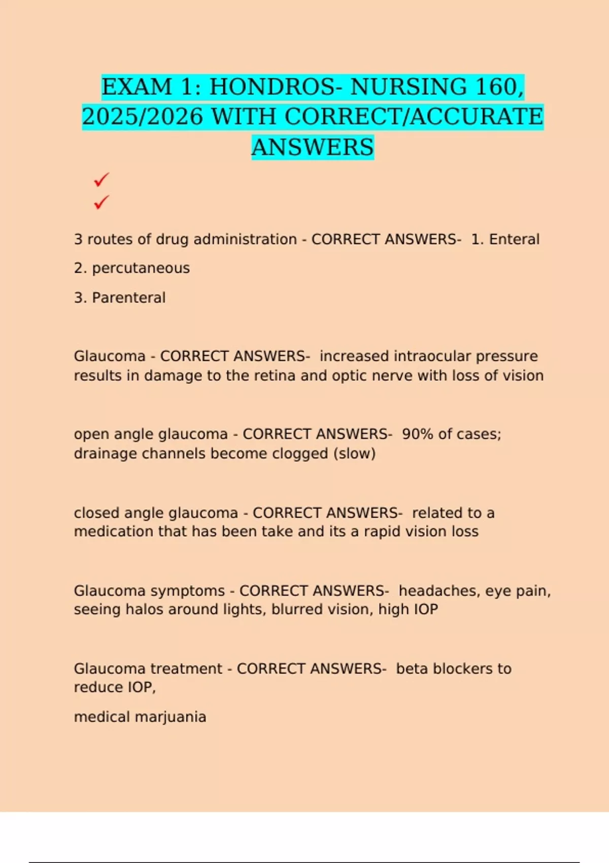 EXAM 1: HONDROS- NURSING 160, 2025/2026 WITH CORRECT/ACCURATE ANSWERS ...