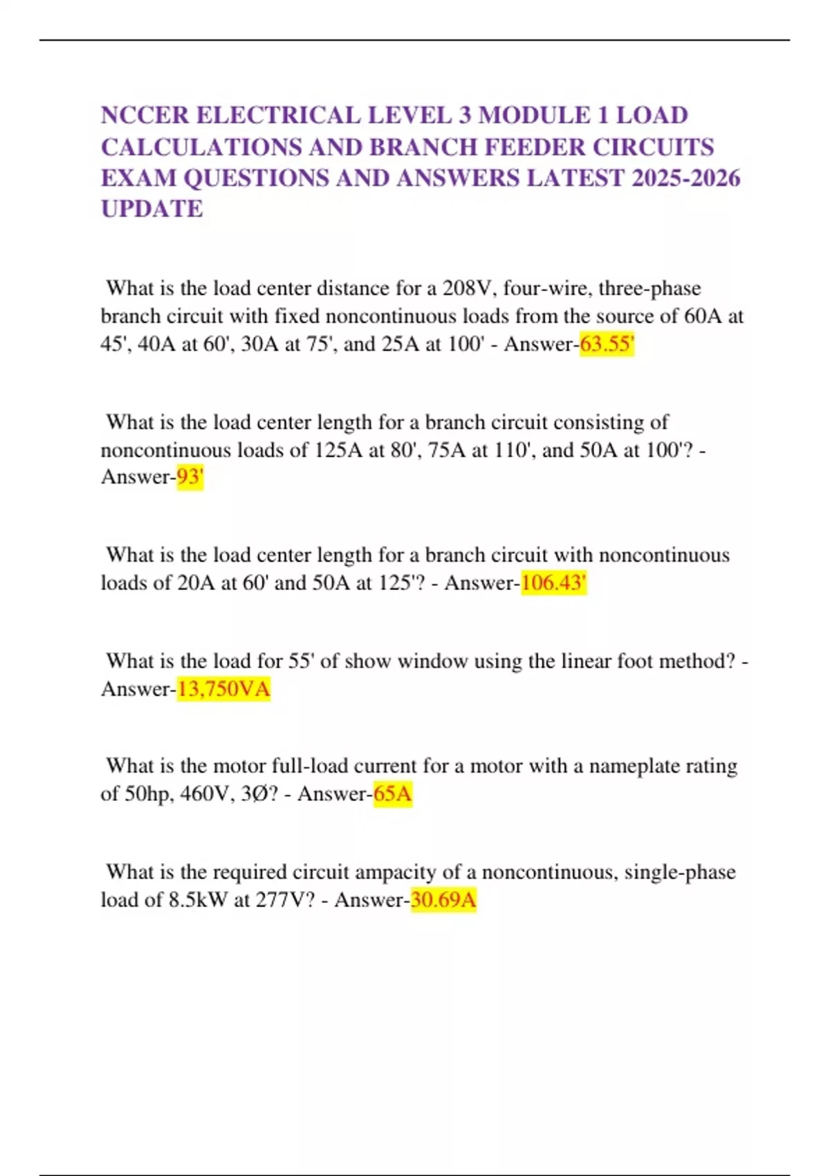 NCCER ELECTRICAL LEVEL 3 MODULE 1 LOAD CALCULATIONS AND BRANCH FEEDER ...