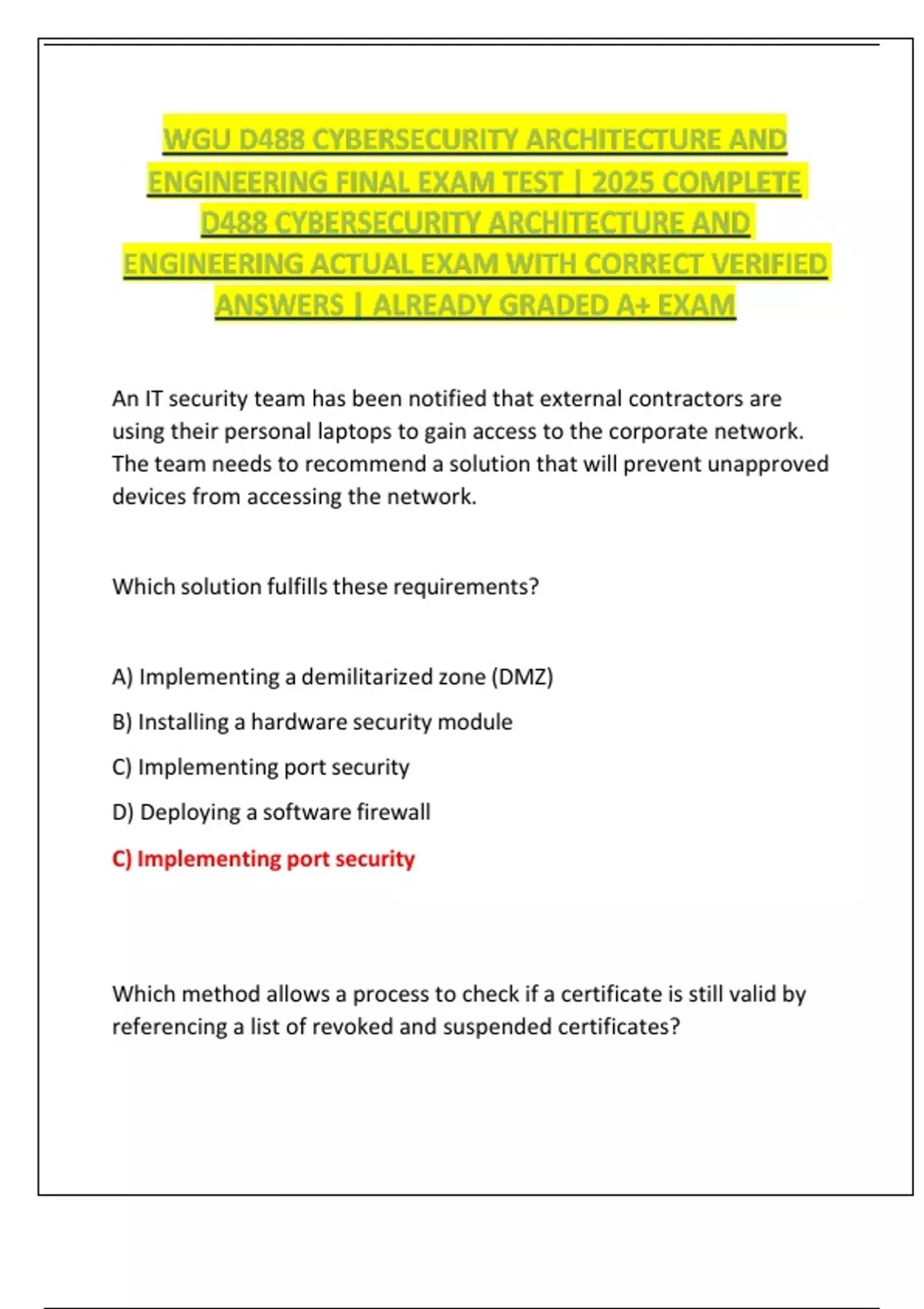 STUDY BUNDLE|| WGU D488 CYBERSECURITY ARCHITECTURE AND ENGINEERING ...