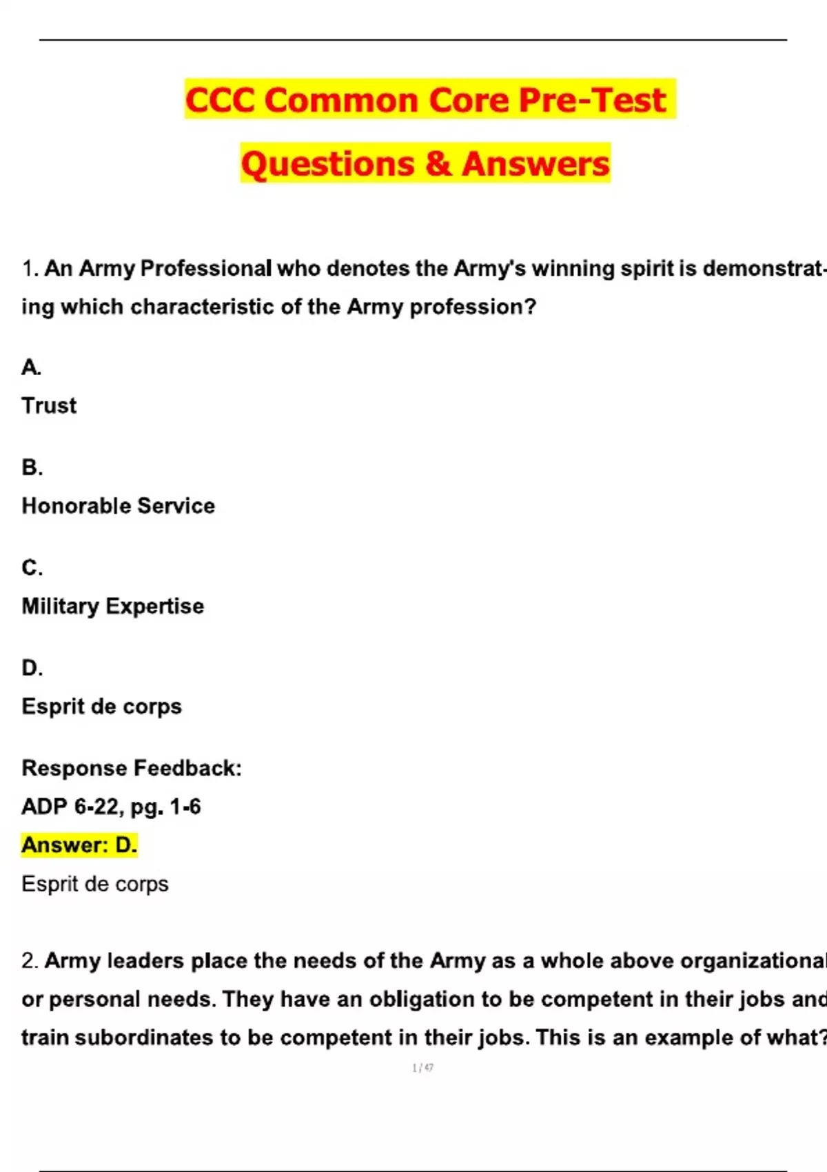 Ccc Common Core Pre Test Questions Actual 2025 Questions And Verified Answers 2025 2026 A