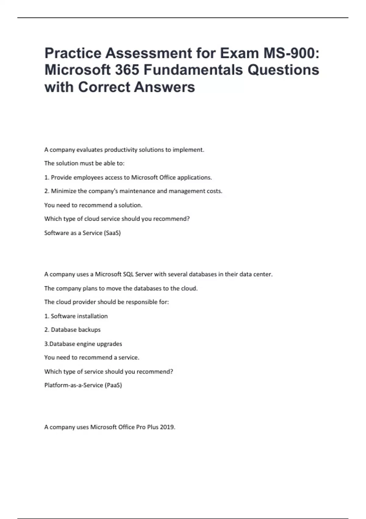Practice Assessment for Exam MS-900 Microsoft 365 Fundamentals ...