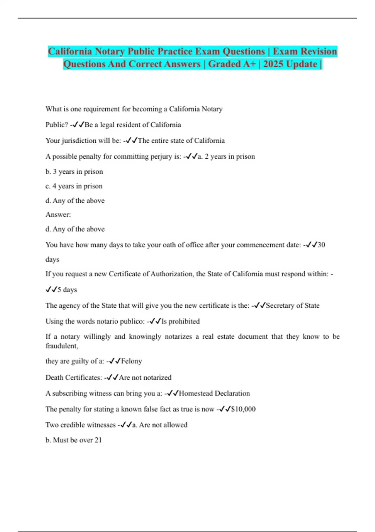 California Notary Public Practice Exam Questions | Exam Revision ...