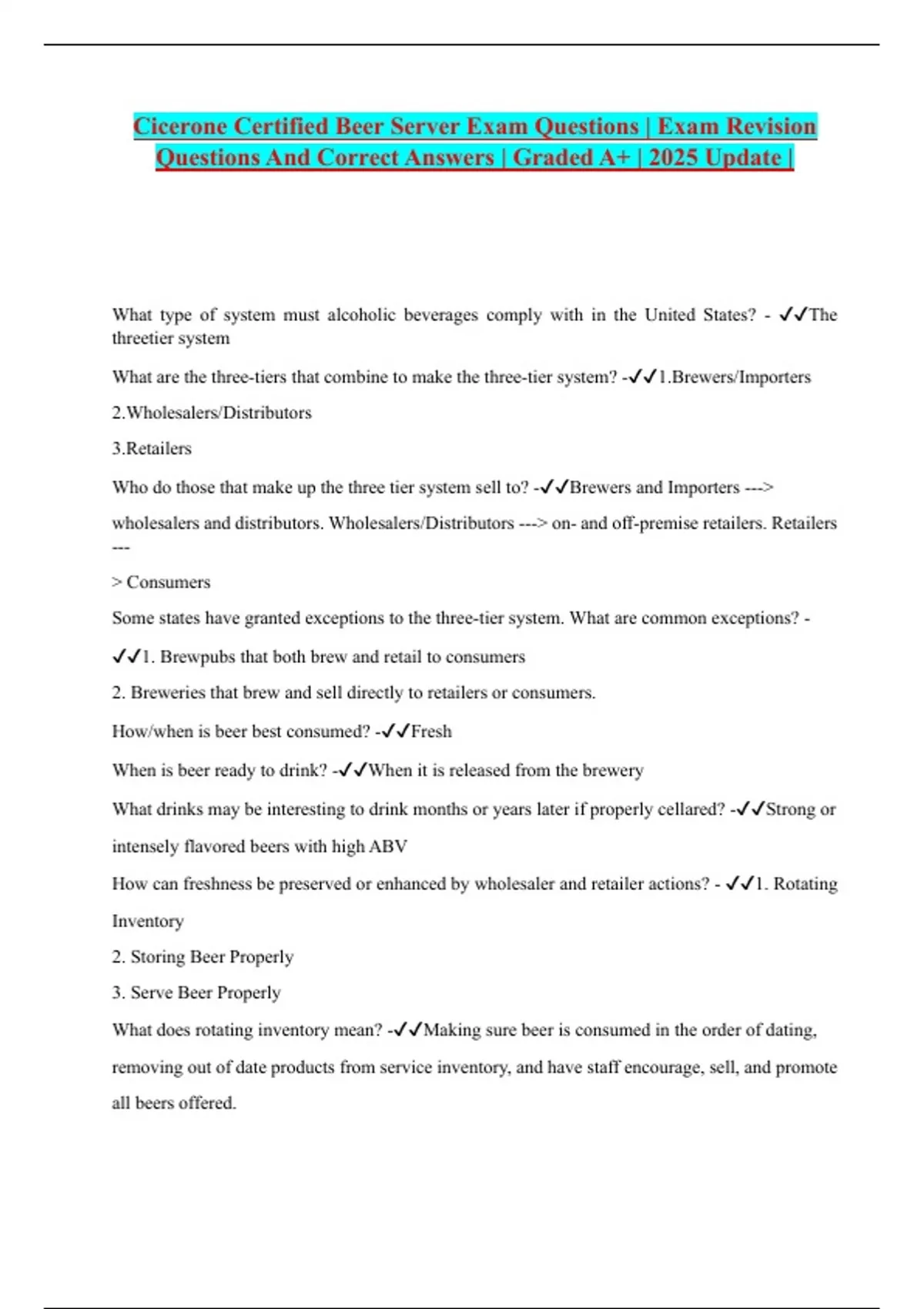 Cicerone Certified Beer Server Exam Questions | Exam Revision Questions ...