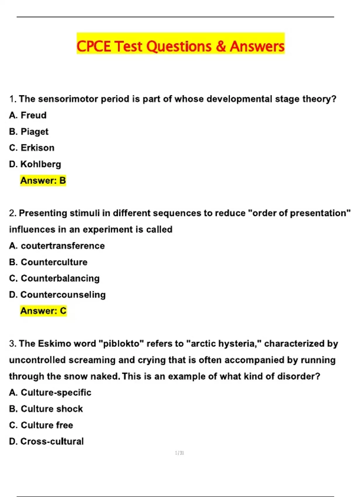 CPCE Test Questions Actual 2025 Complete Questions and Answers Latest ...