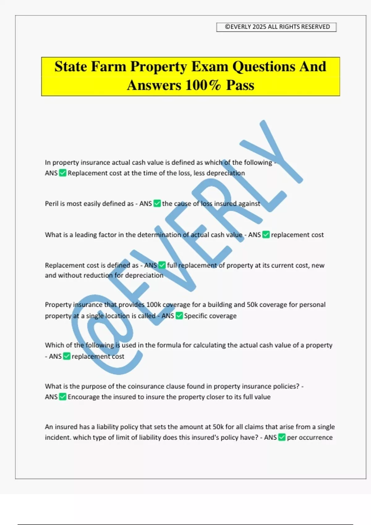 State Farm Property Exam Questions And Answers 100% Pass - State Farm ...