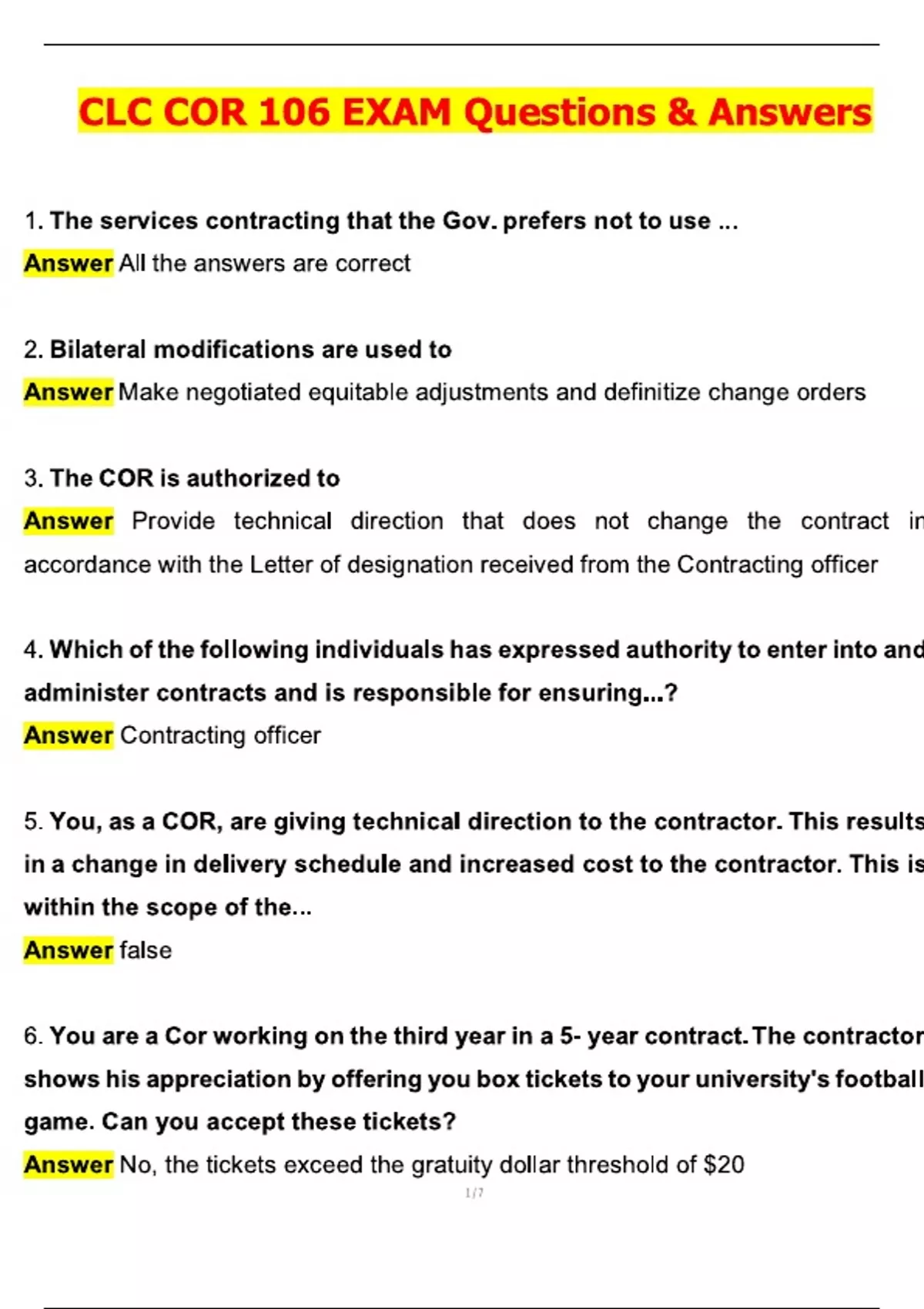 CLC COR 106 EXAM Actual 2025 Complete Questions and Answers Latest ...