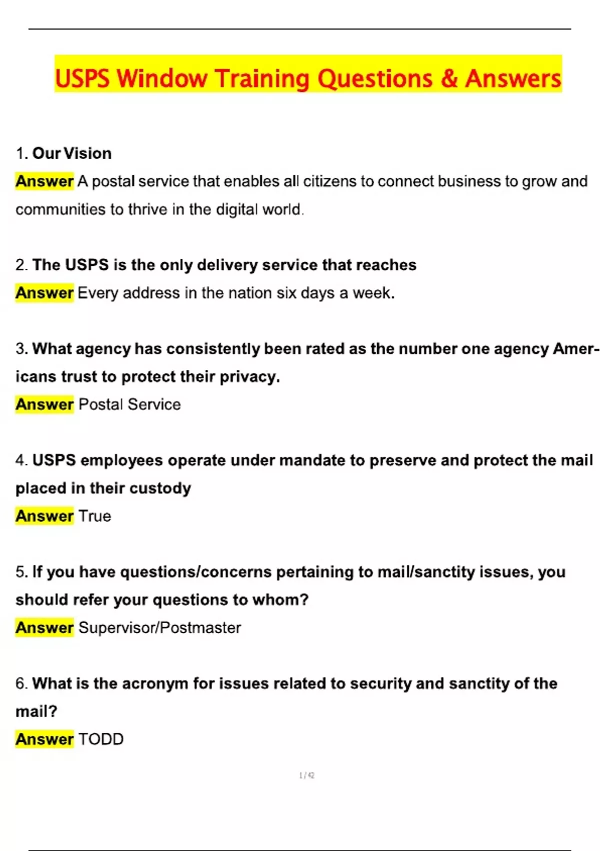 USPS Window Training Latest 2025 Actual Questions and Verified Answers ...