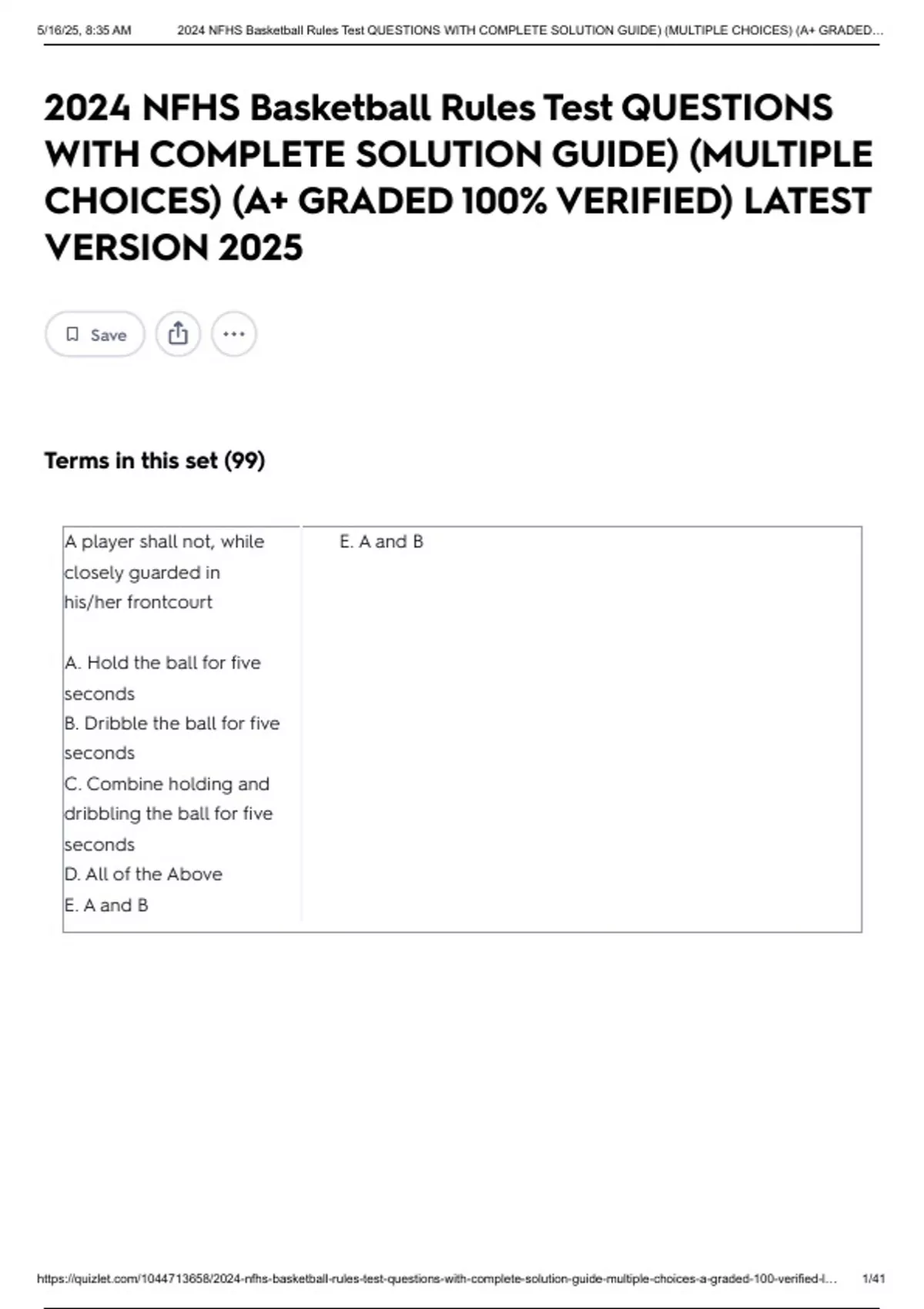 2025 NFHS Basketball Rules Test QUESTIONS WITH COMPLETE SOLUTION GUIDE ...