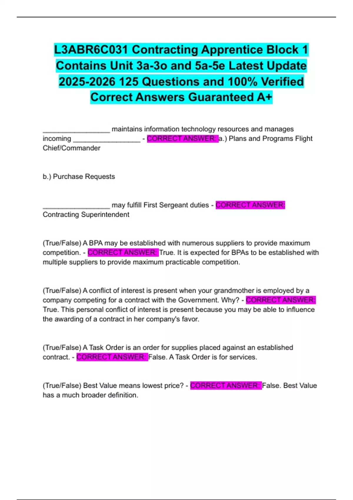 L3ABR6C031 Contracting Apprentice Block 1 Contains Unit 3a-3o and 5a-5e ...