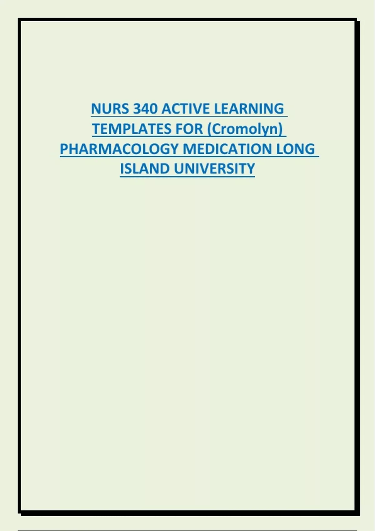 NURS 340 Active Learning Templates for Cromolyn – Pharmacology ...