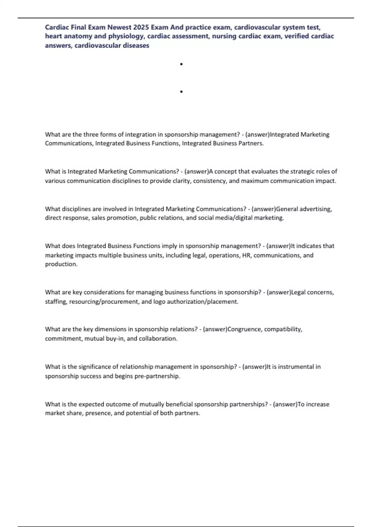 Cardiac Final Exam Newest 2025 Exam And practice exam, cardiovascular ...