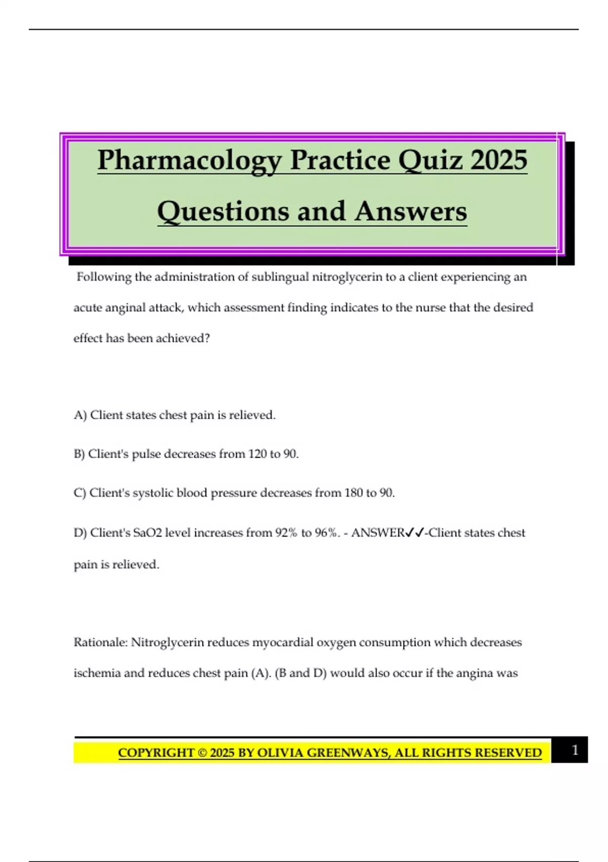 Pharmacology Practice Quiz 2025 Questions and Answers - Pharmacology ...