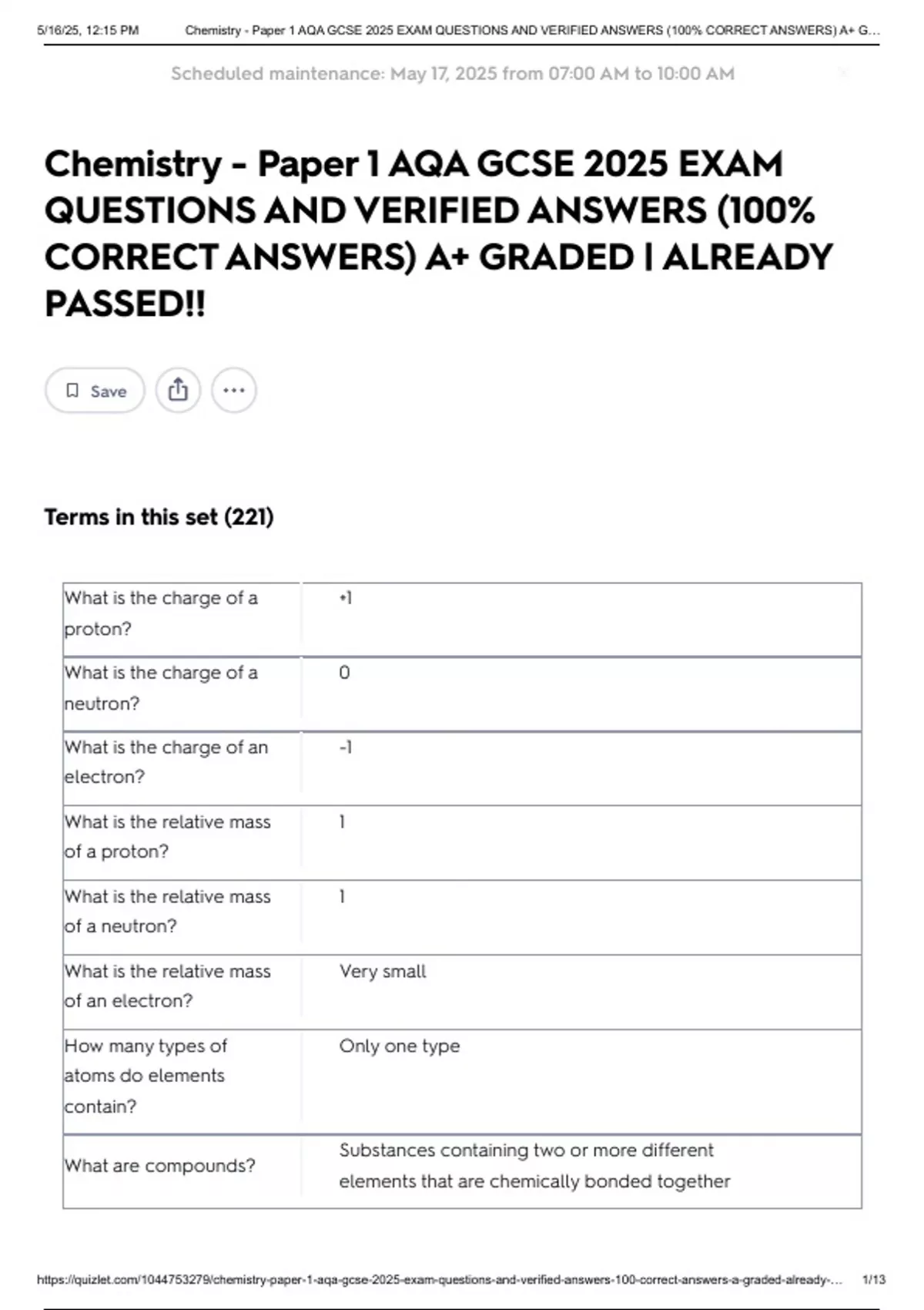Chemistry - Paper 1 AQA GCSE 2025 EXAM QUESTIONS AND VERIFIED ANSWERS ...