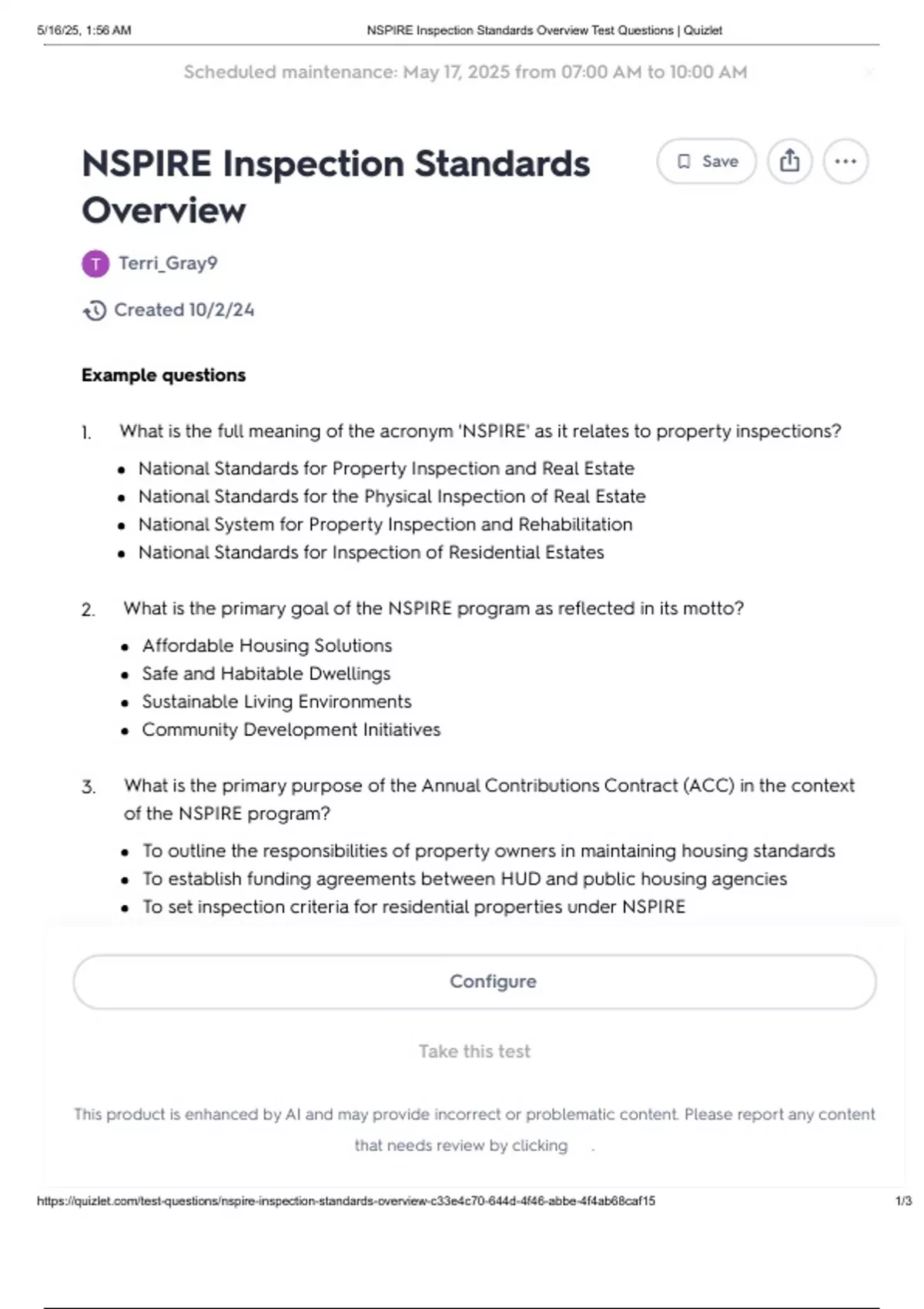 NSPIRE Inspection Standards Overview - Tblack43@aol.com - Stuvia US