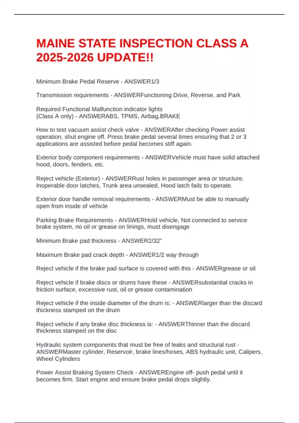 MAINE STATE INSPECTION CLASS A UPDATE!! - MAINE STATE INSPECTION CLASS ...